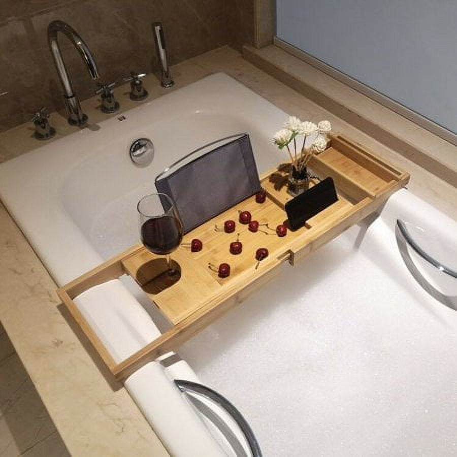 Futchoy Bamboo Bathtub Tray Caddy Non Slip Strechable Expendable Bath ...