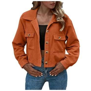 yueewhu Womens Fashion Cropped Corduroy Shackets Button Down Jackets ...