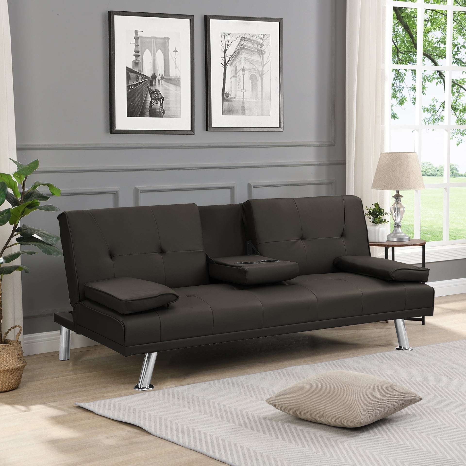 Futon Convertible Sofa Bed with Folding Armrest, Recliner Reversible ...
