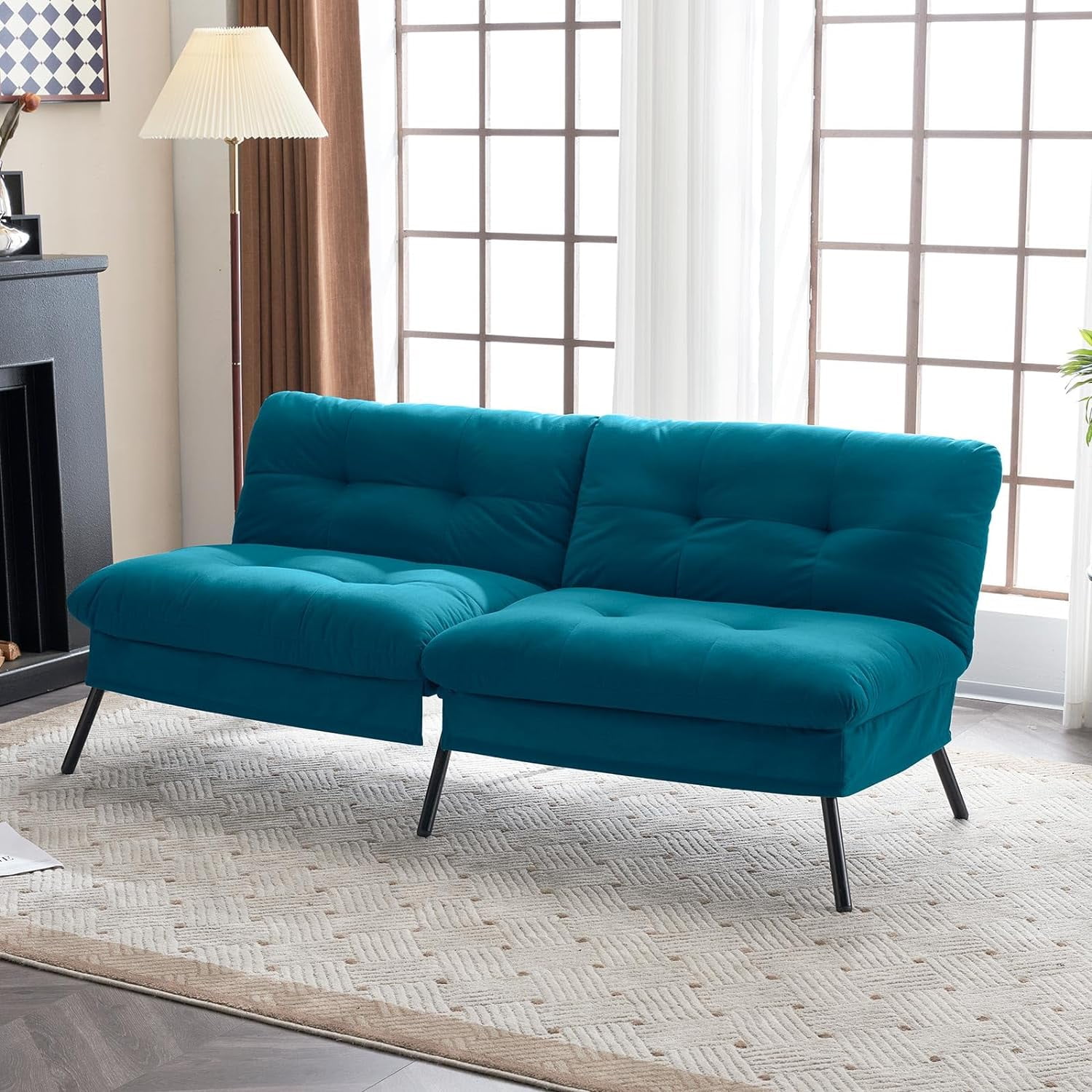 MOJAY Futon Couch Bed Microfiber Adjustable Backrest Sleeper ...