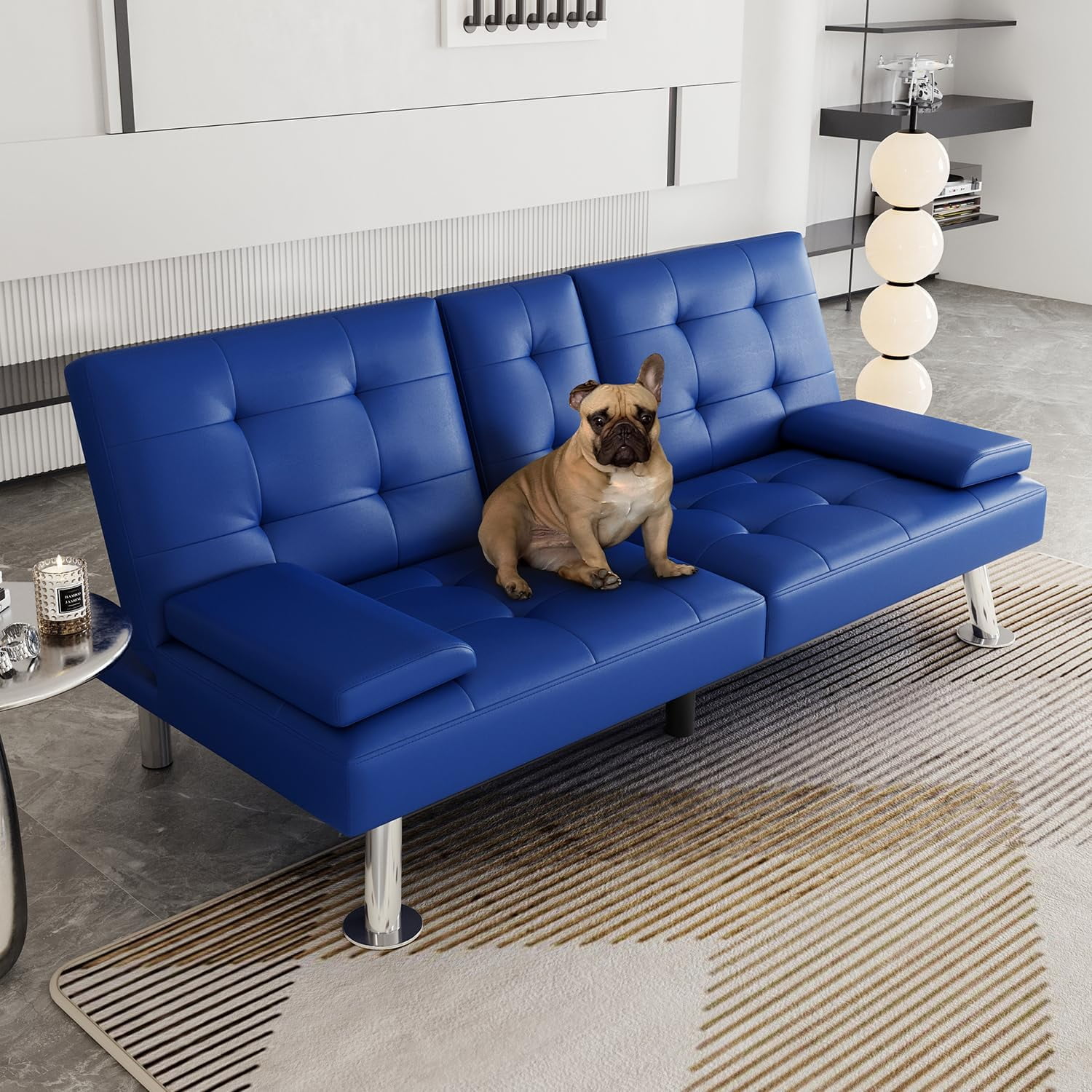 Futon Couch, Futon Sofa Bed, Modern Faux Leather Black Futon Bed, Futon ...