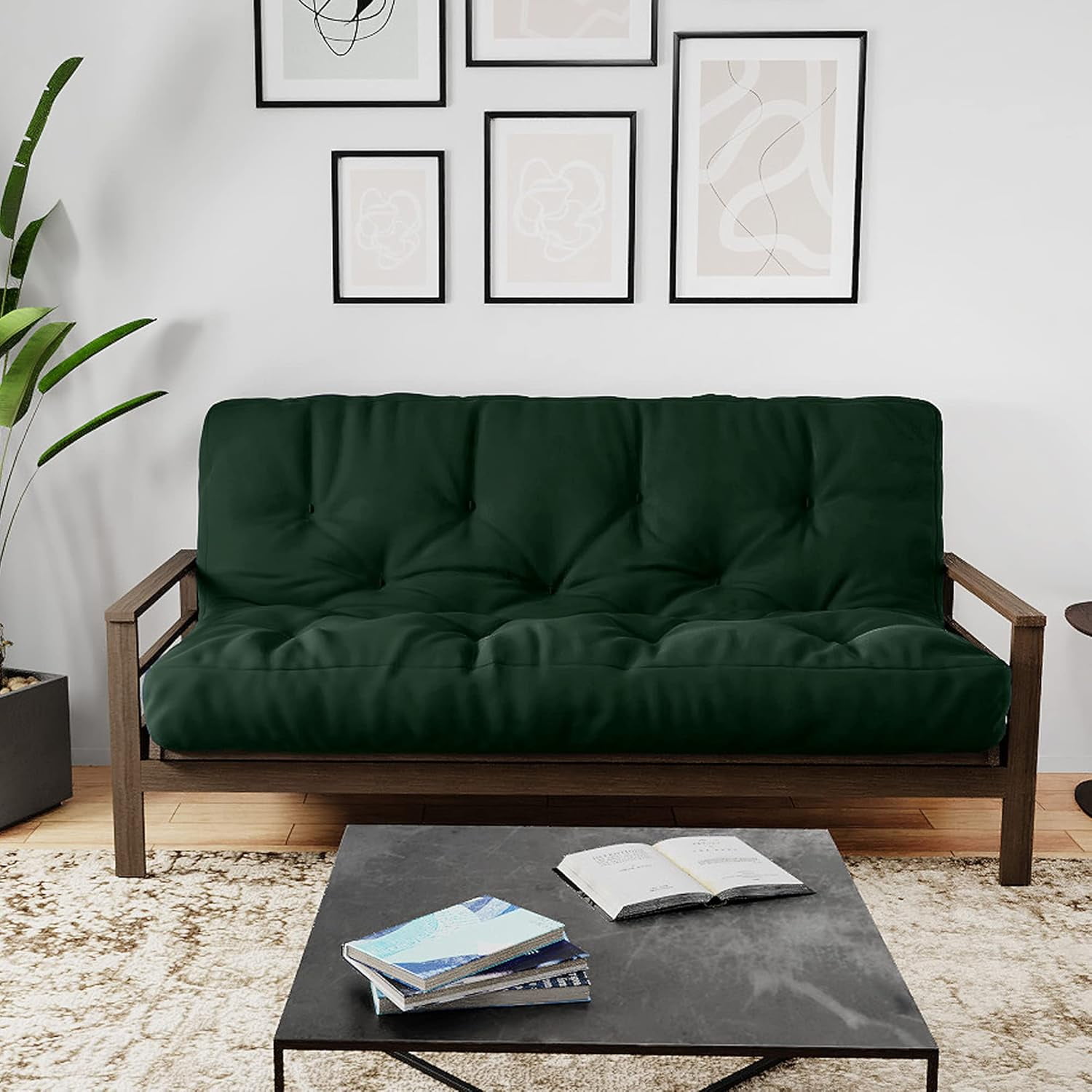 by The Futon Factory 8 inch Foam Futon Mattress - Solid Hunter Green Cover - Full Size ...