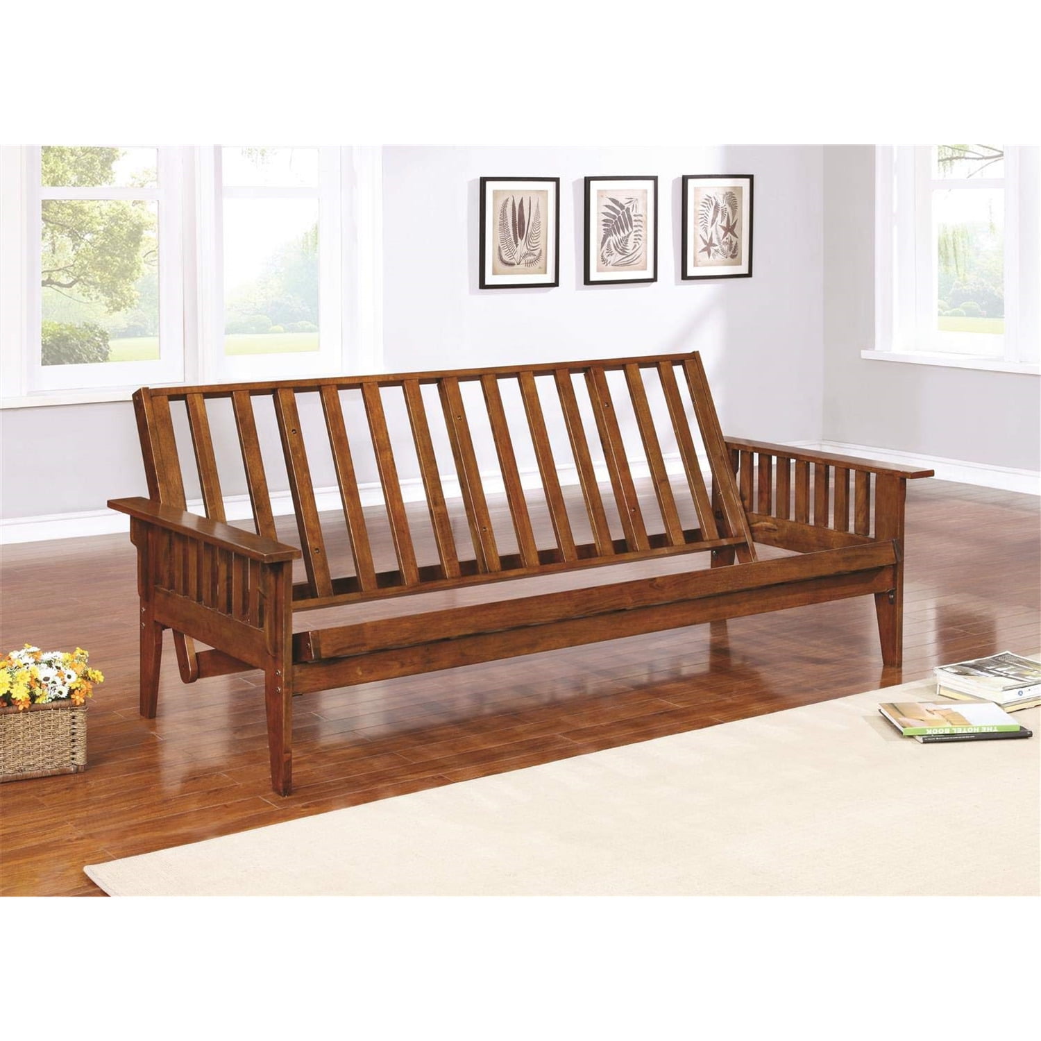 Futon Frame with Slat Side Detail, Dirty Oak - Walmart.com