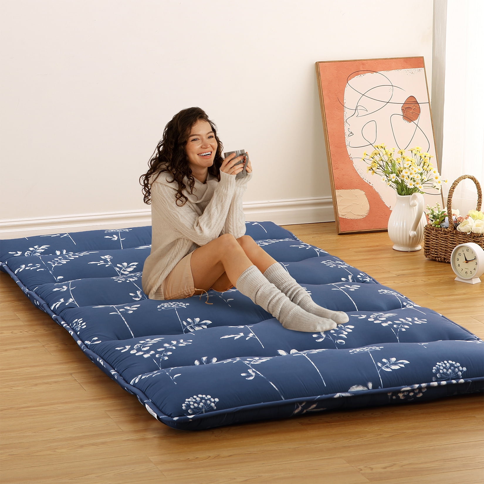 Futon Mattress, Japanese Style Futon Floor Mattress, Floral Printed ...