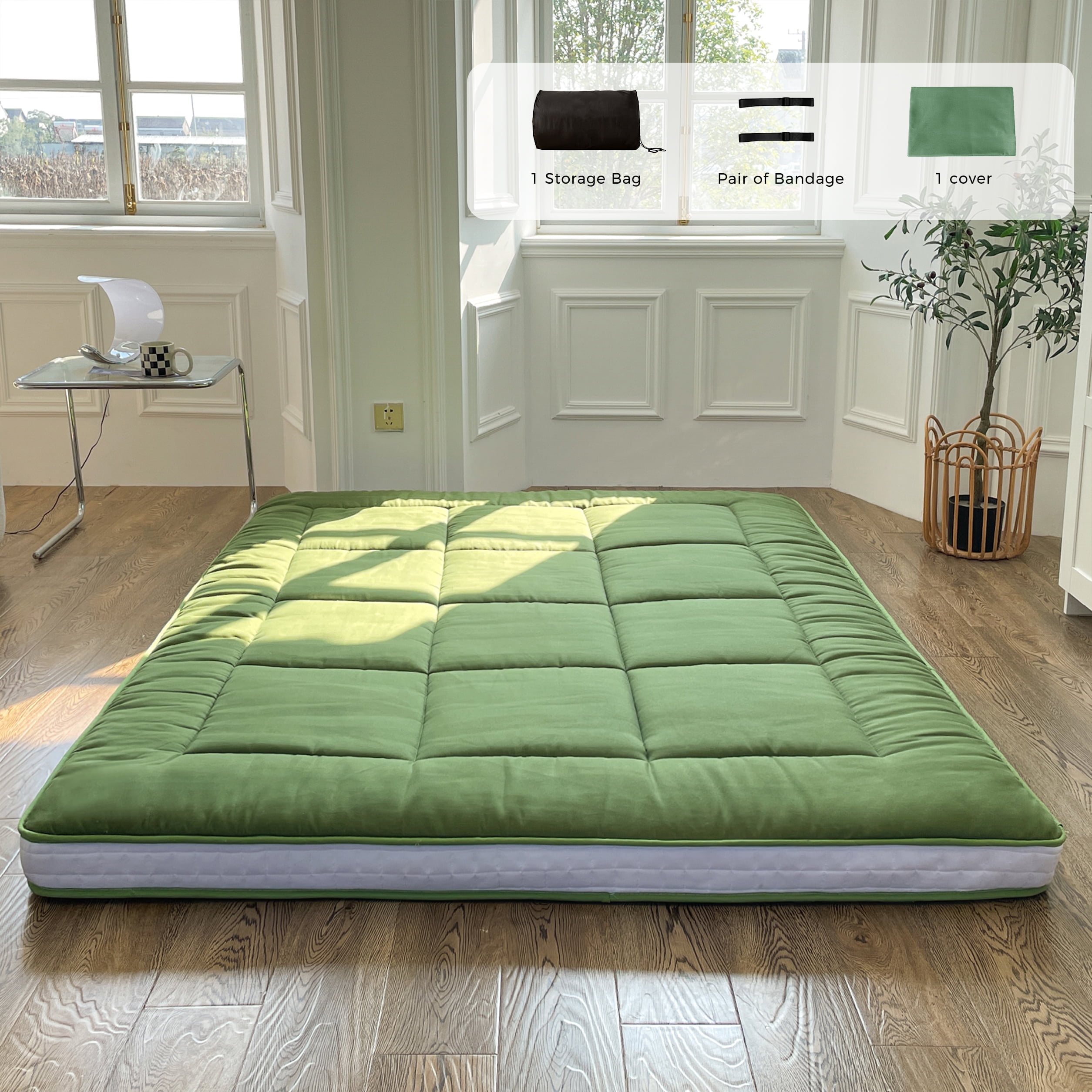 Portable Foldable Queen Size Futon Mattress with Memory Foam, Japanese ...