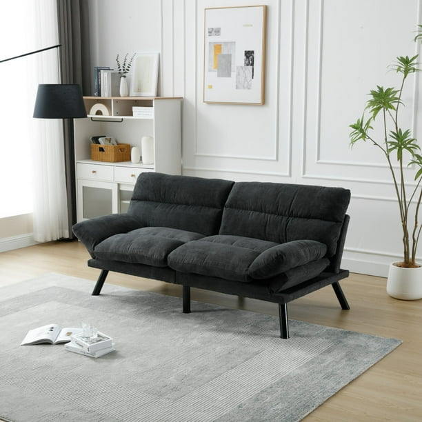 Futon Sofa Bed 3 in 1 Sleeper Futon Couch Bed with Adjustable Backrest and Armrest Built in 4 Metal Feet Futon Sofa Loveseat Sofa Bed Small Sofa for Living Room Apartment Small