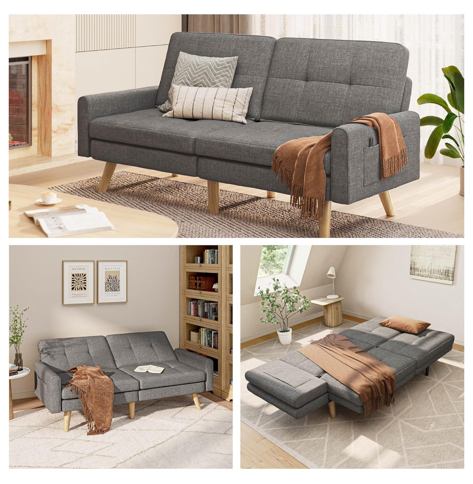 Futon Sofa Bed, 70.9" Futon Couch with Adjustable Backrest, Removable ...