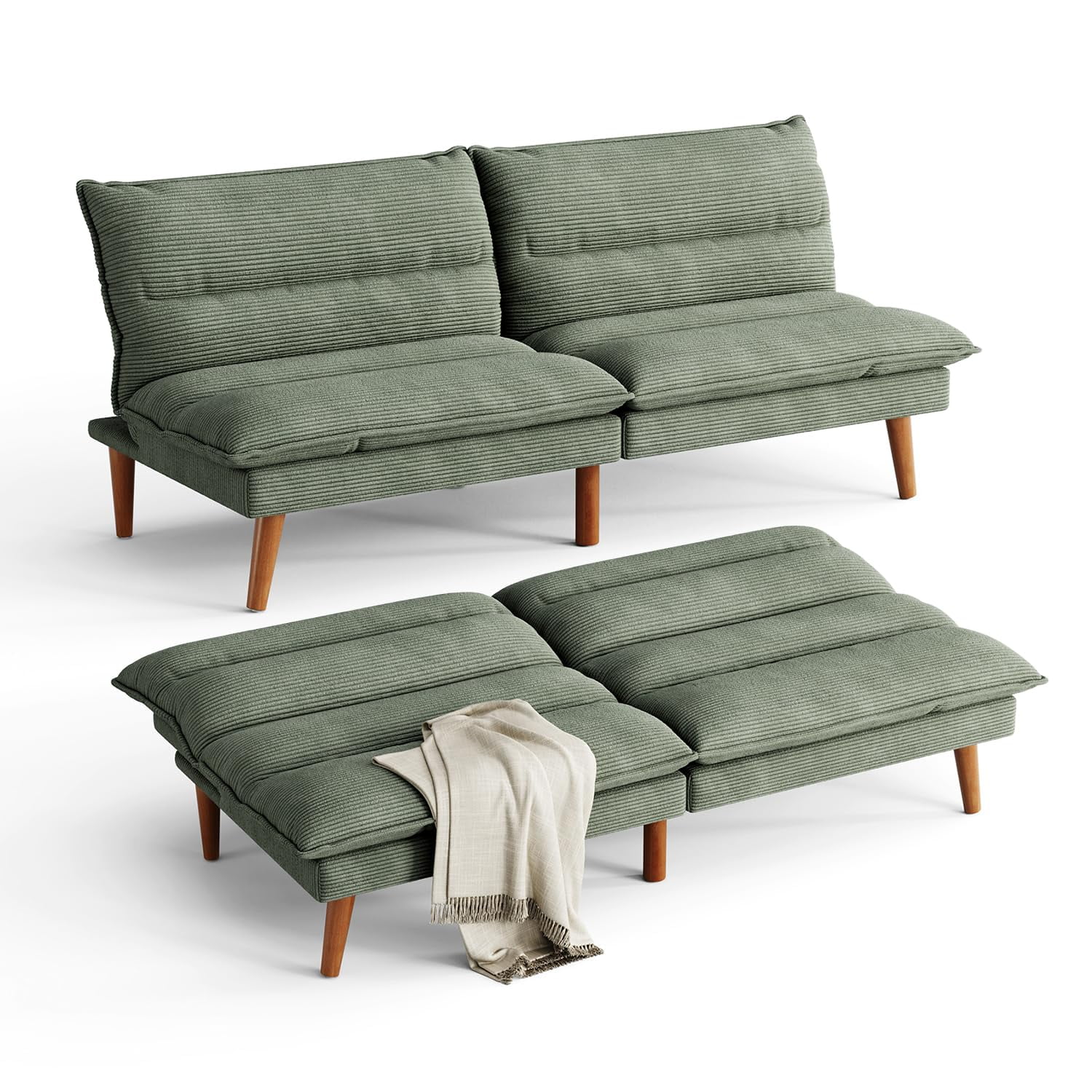 Futon Sofa Bed - 71 Inch Corduroy Futon Couch with Adjustable Backrest ...