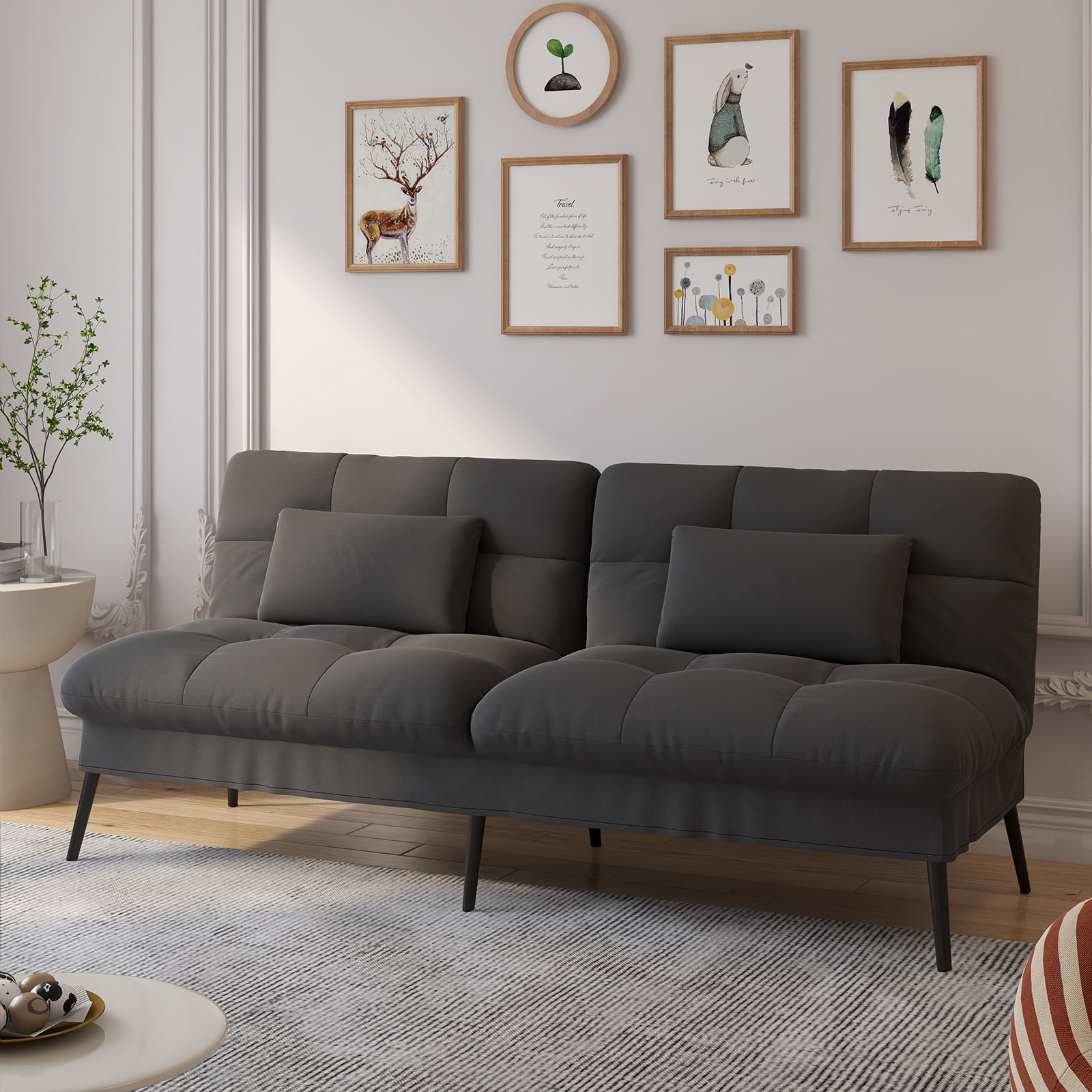 Futon Sofa Bed 73″ W Large Size Fabric Futon Couch with Adjustable ...