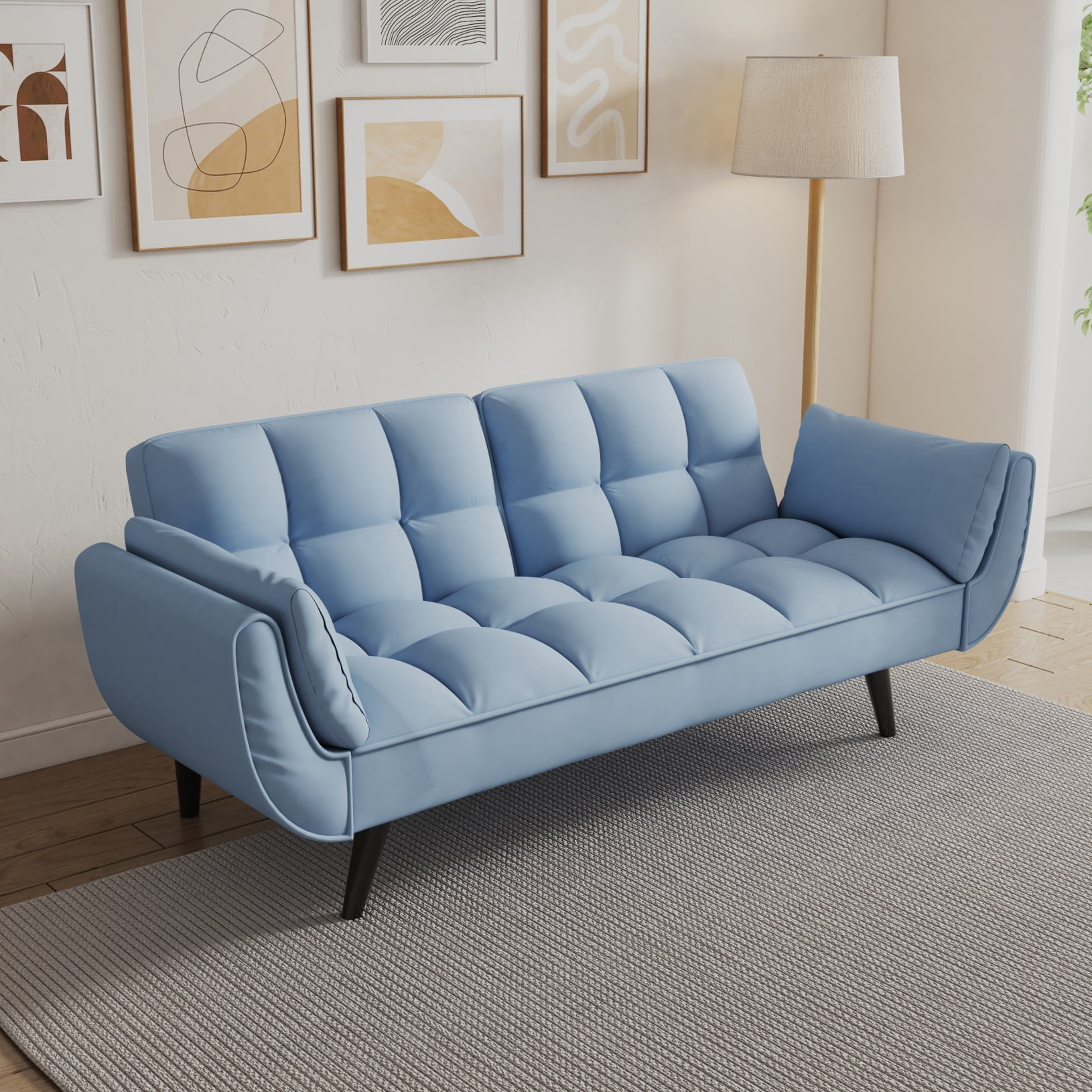Futon Sofa Bed, 74" Split Back Loveseat Sofa with Adjustable Backrest ...
