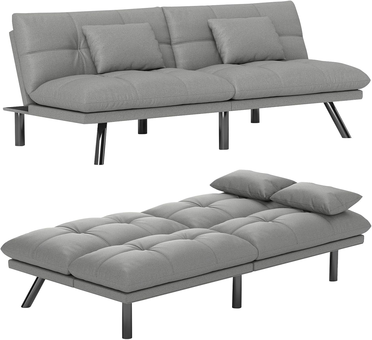 Futon Sofa Bed Convertible 70 inch Solid Wood Couch for Living Room ...