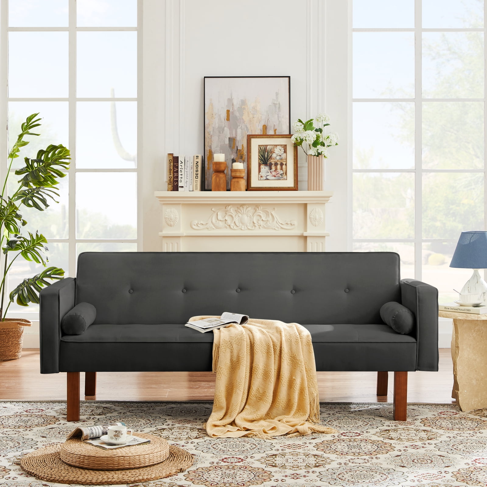 Futon Sofa Bed Convertible Couch Bed with Armrests Modern Living Room ...
