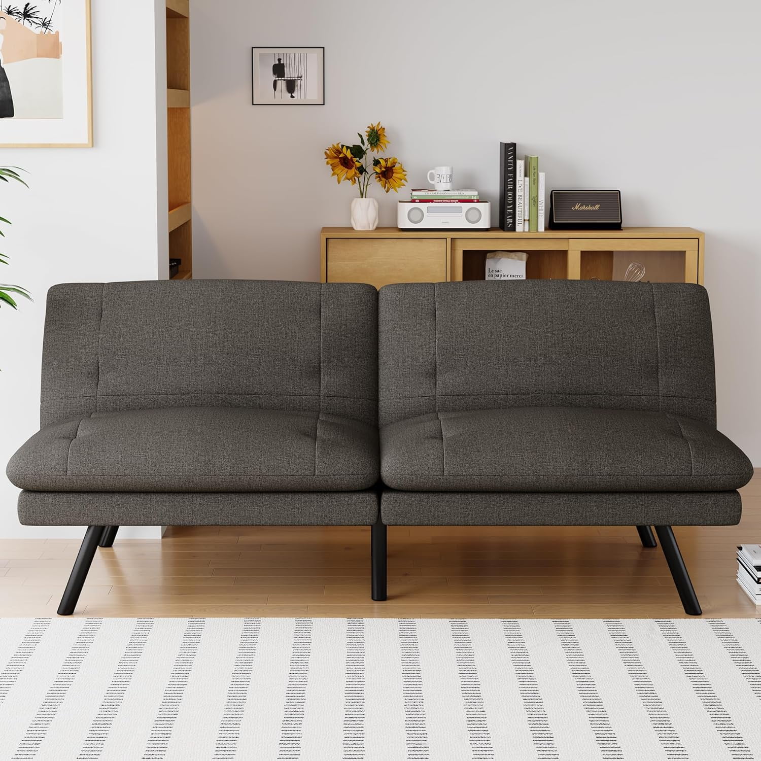 Futon Sofa Bed Convertible Couch, Grey Linen Sofa Bed with Adjustable ...