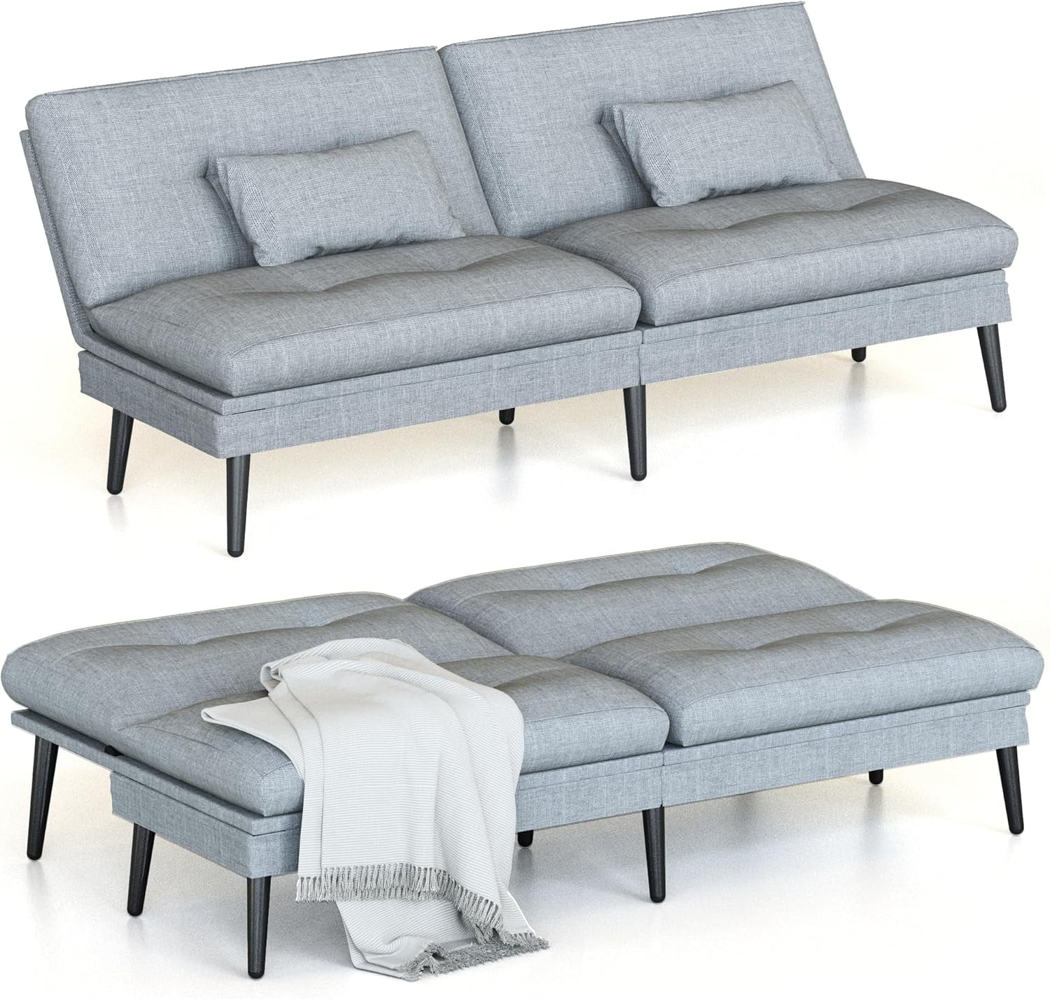 Futon Sofa Bed Convertible Futon Couch with Adjustable Backrest Modern ...