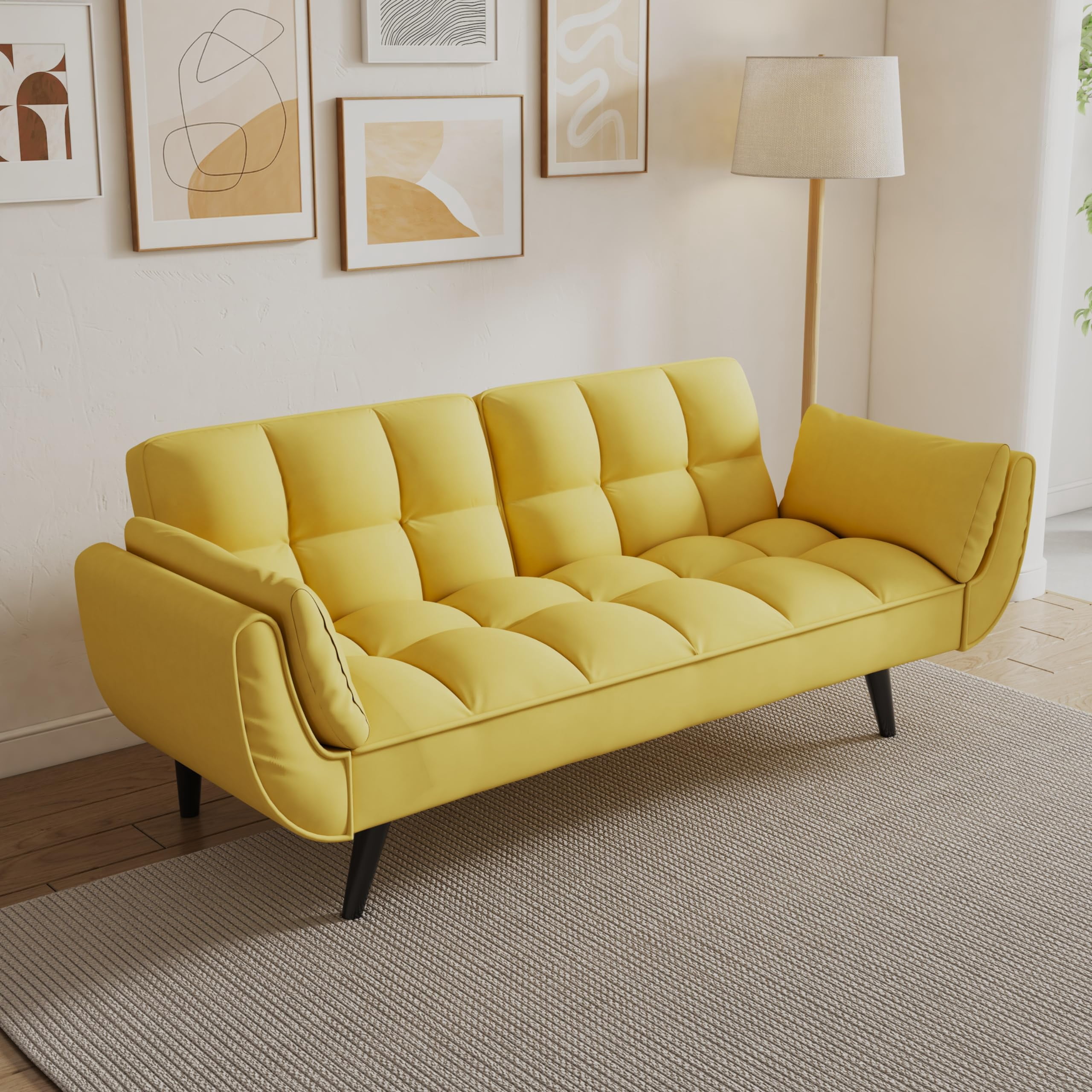 Futon Sofa Bed, Convertible Sleeper Couch 74" W Modern Velvet Loveseat ...