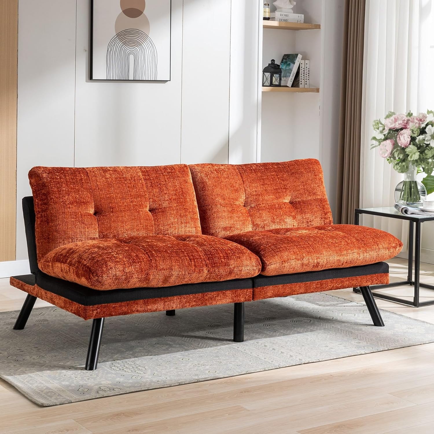 Futon Sofa Bed, Convertible Sleeper Couch Memory Foam Small Splitback ...