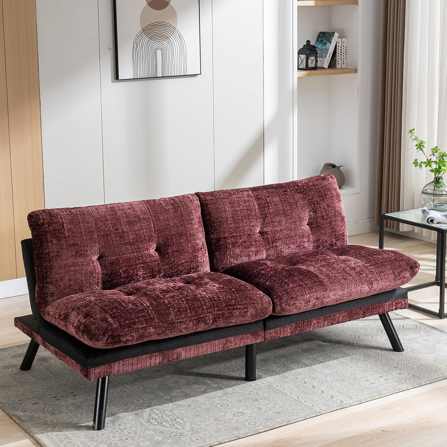 Futon Sofa Bed, Convertible Sleeper Couch Memory Foam Small Splitback ...