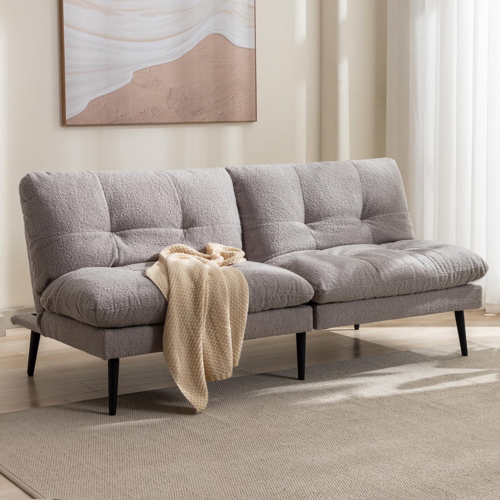 Futon Sofa Bed, Convertible Sleeper Futon Couch Bed Adjustable Backrest ...