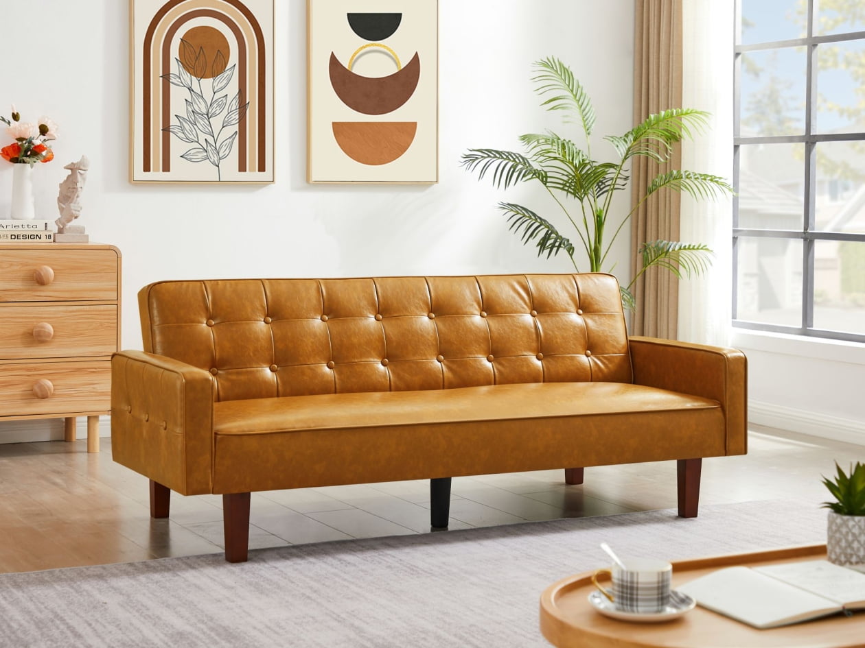 Futon Sofa Bed, Convertible Sleeper Sofa, Loveseat Couch PU Leather ...