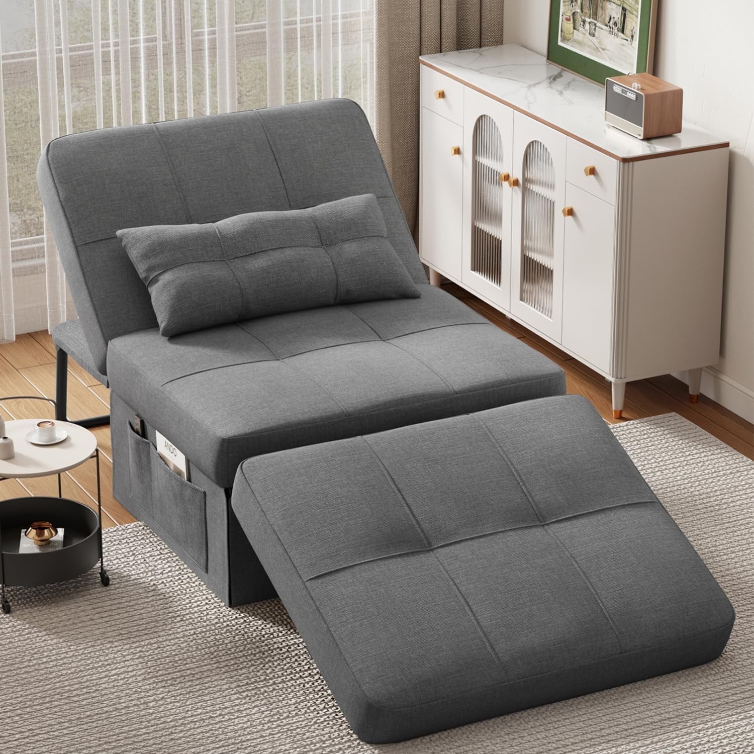 Futon Sofa Bed, Lofka Reading Chair for Living Room, Dark Gray ...