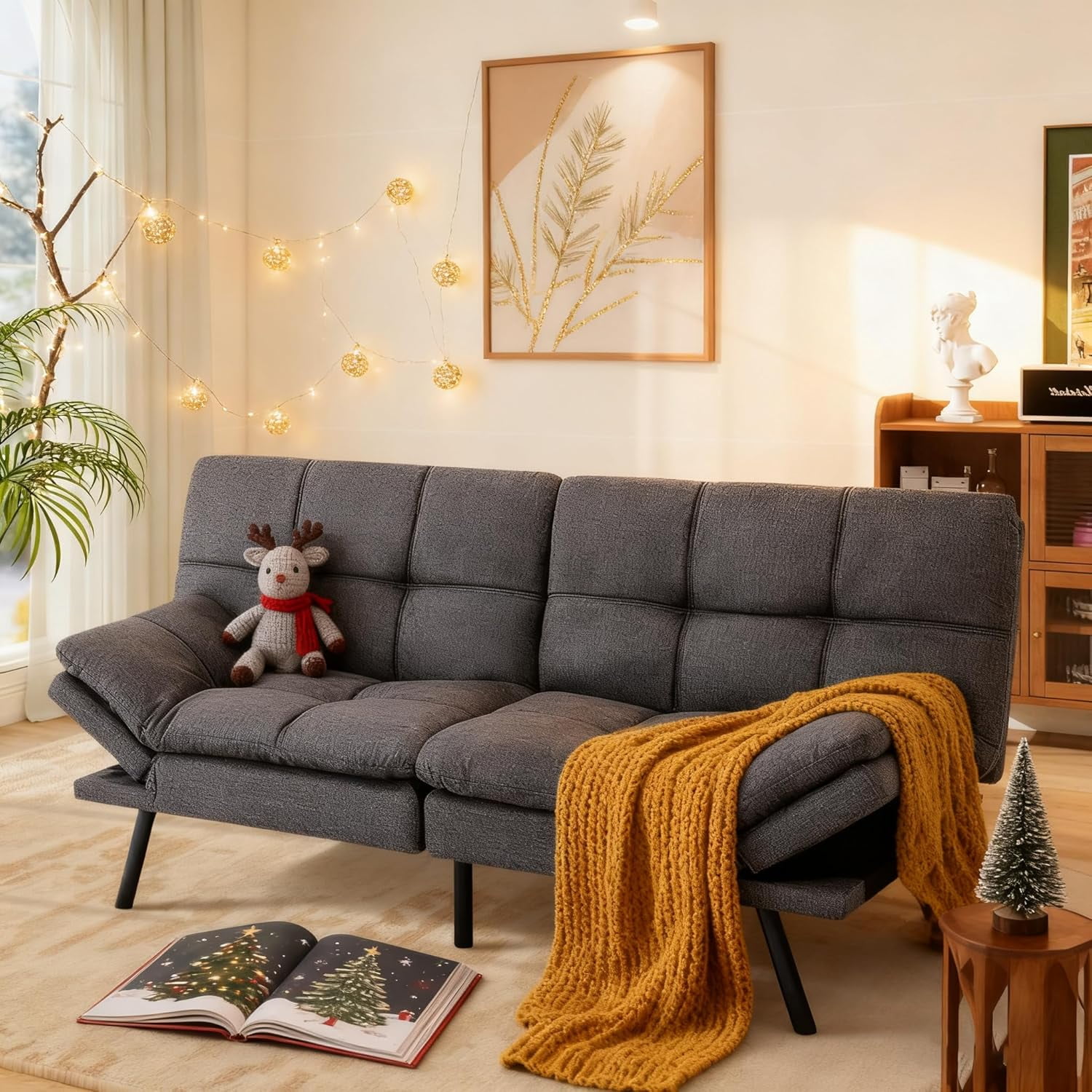 Futon Sofa Bed Memory Foam Dark Grey Futons Modern Office Couch Sleeper ...
