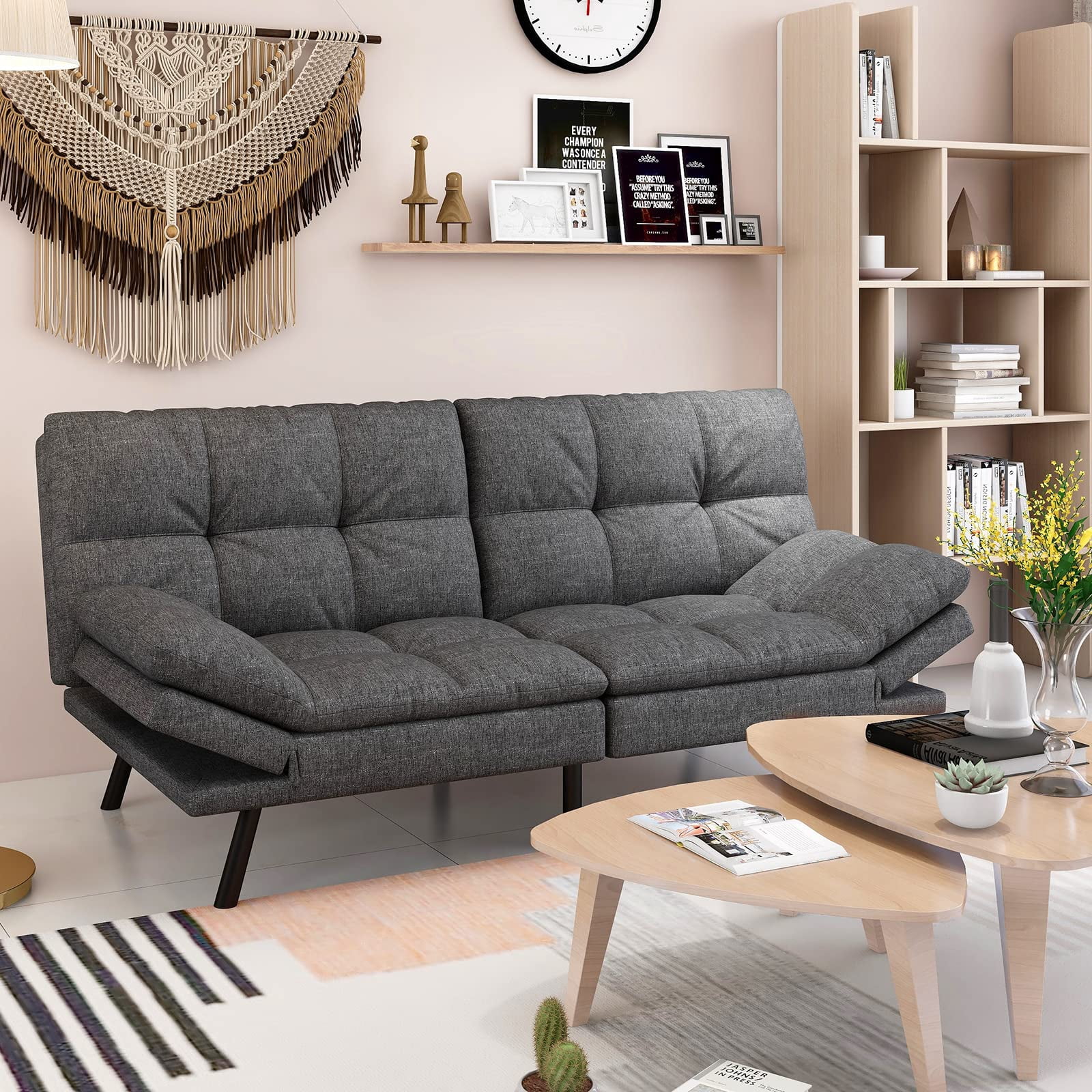 Futon Sofa Bed, Memory Foam Foldable Couch Convertible Loveseat Sleeper ...