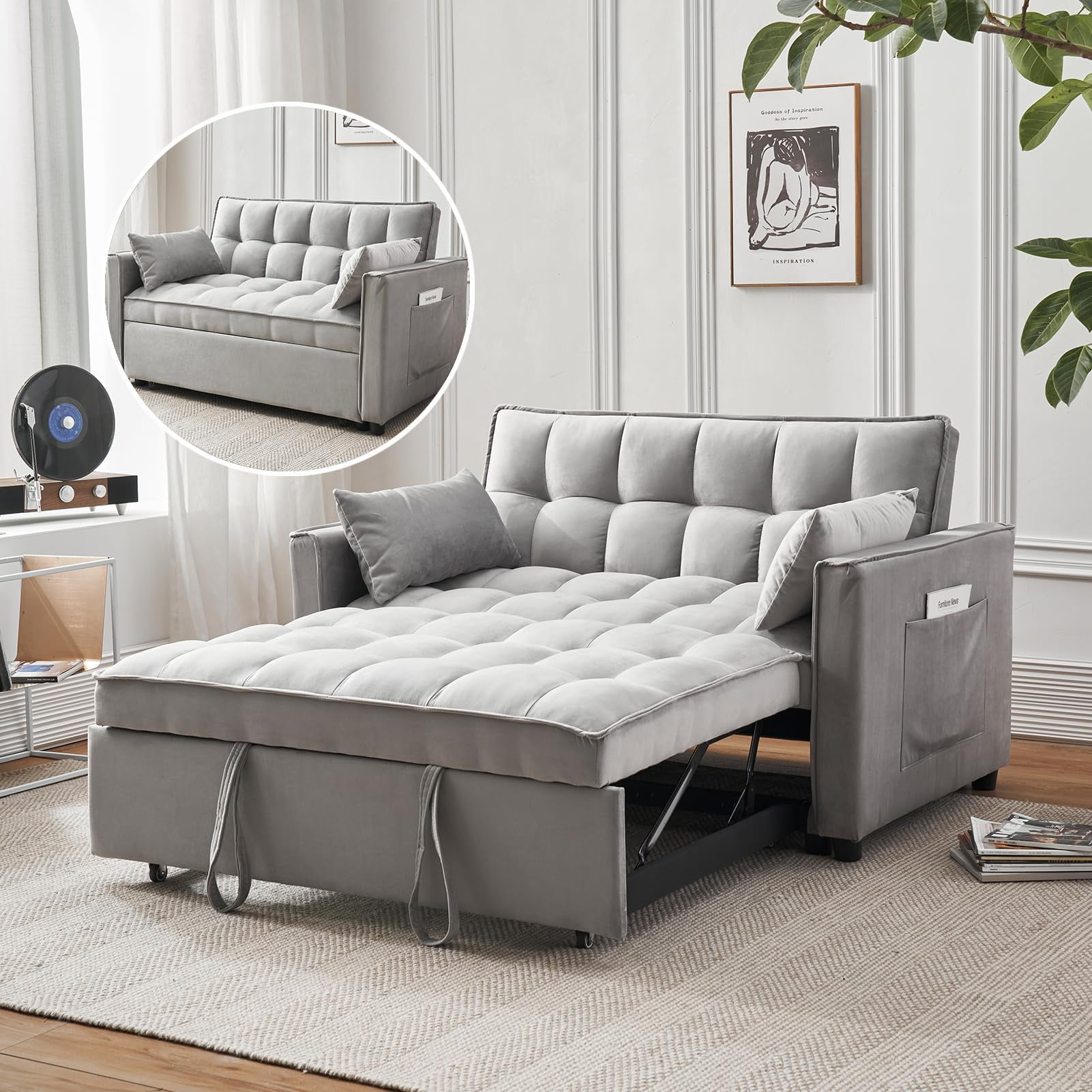 Futon Sofa Bed,Modern 3 in 1 Convertible Sleeper Sofa, Pull Out Couch ...
