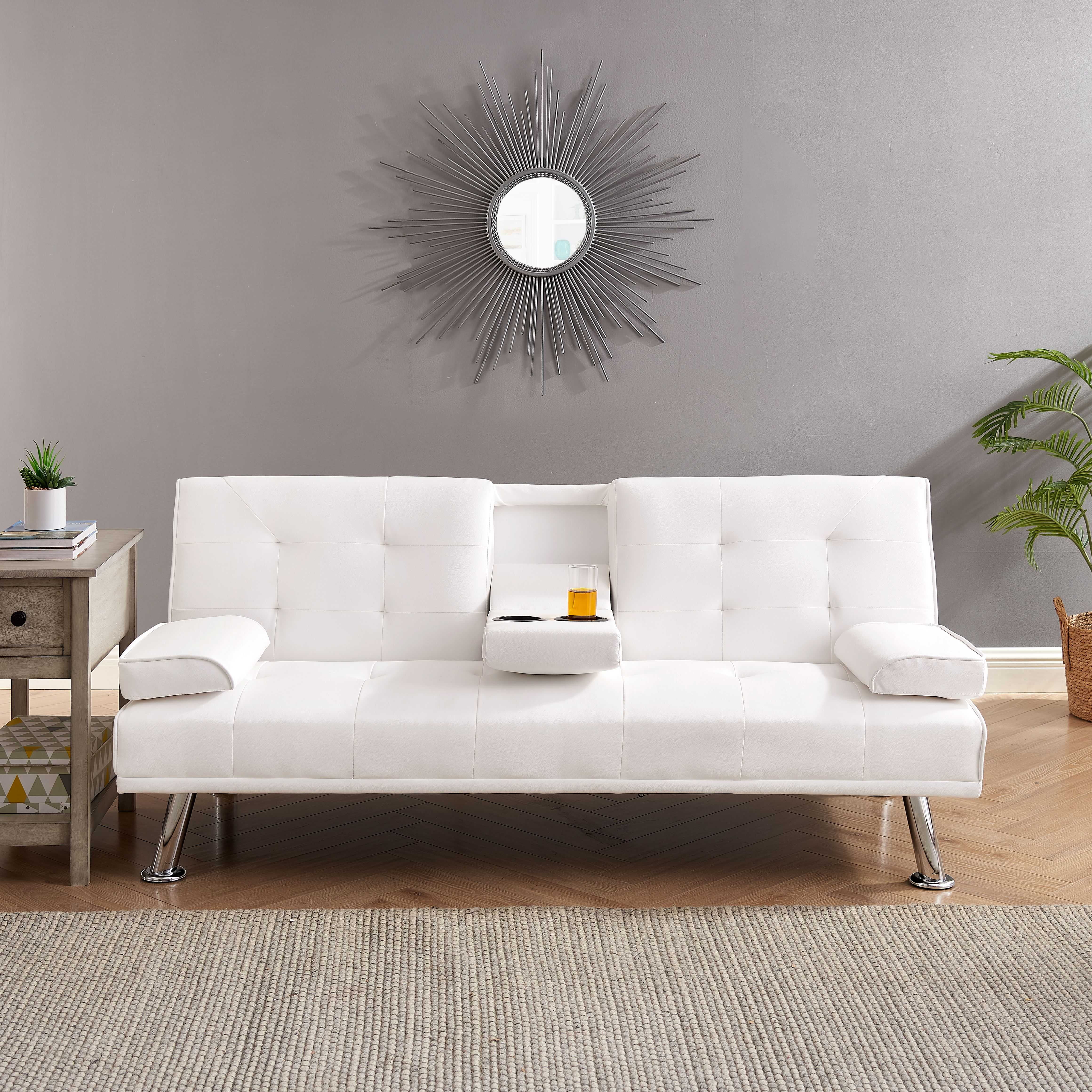 Futon Sofa Bed, Modern Convertible Sofa Bed with Cup Holders and ...
