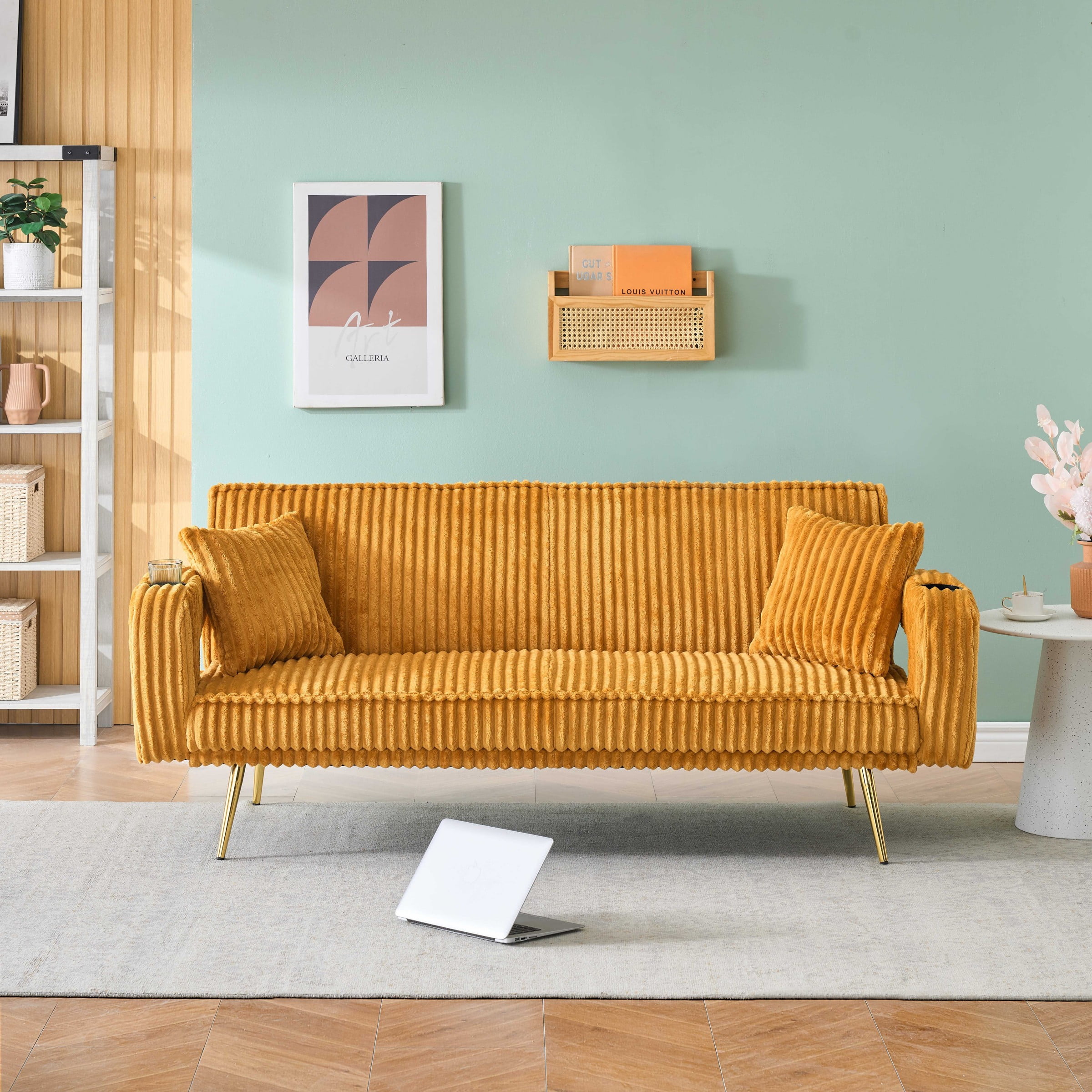 Futon Sofa Bed,Modern Corduroy Folding Futon Set Convertible Recliner ...