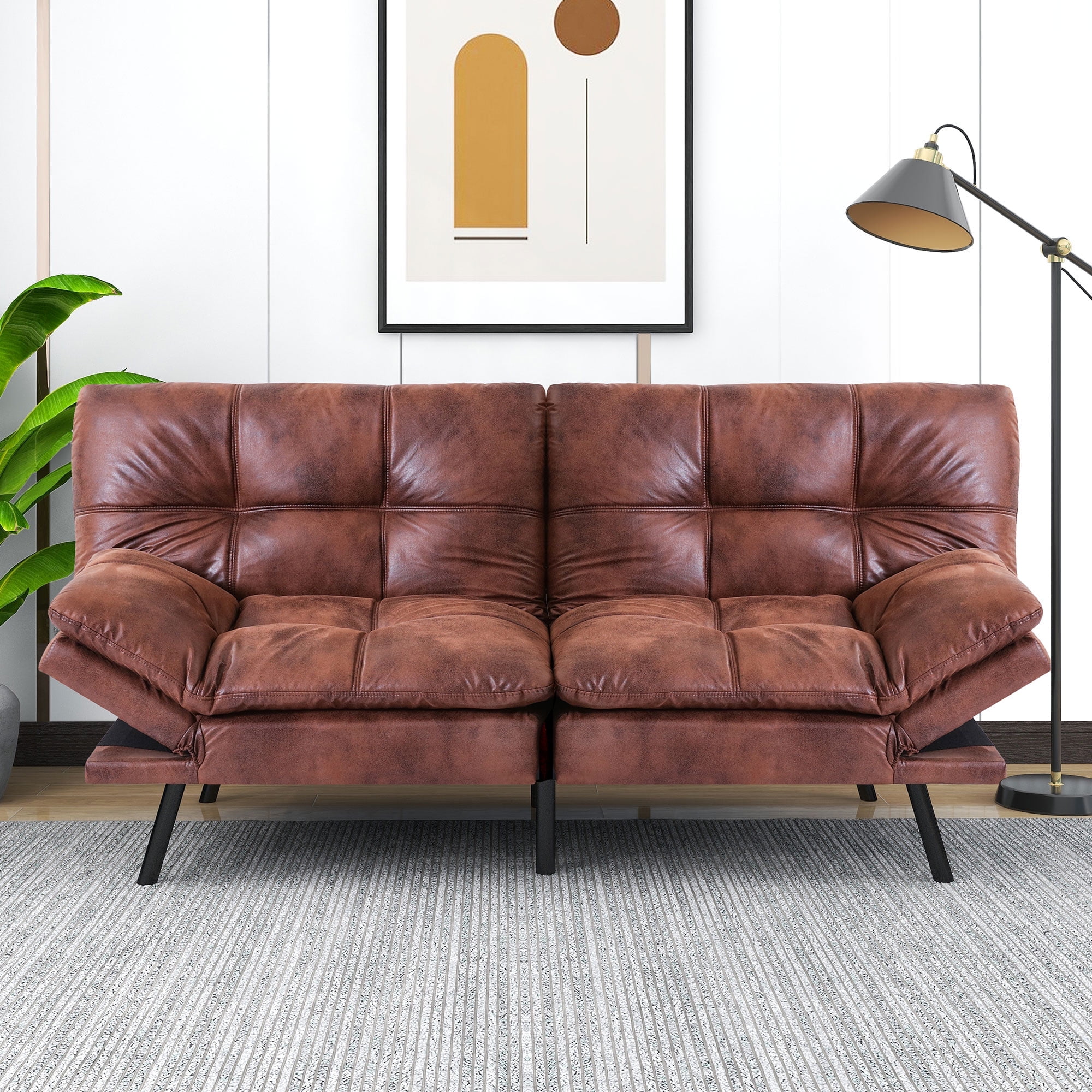 Futon Sofa Bed Couch, Modern Faux Leather Convertible Memory Foam ...
