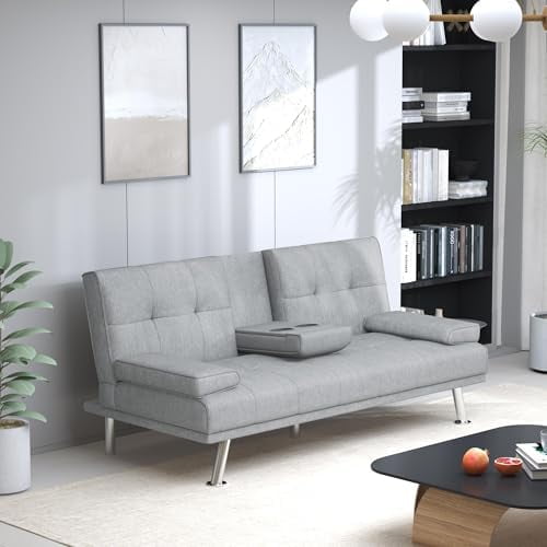 Futon Sofa Bed Modern Folding Couch for Small Space, Linen Convertible ...