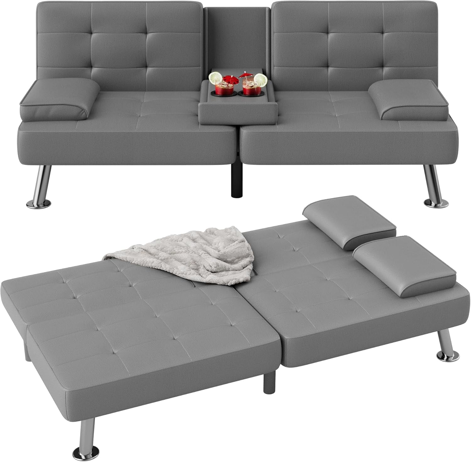 Futon Sofa Bed, Modern Folding Futon Set, Convertible Lounge Chair ...