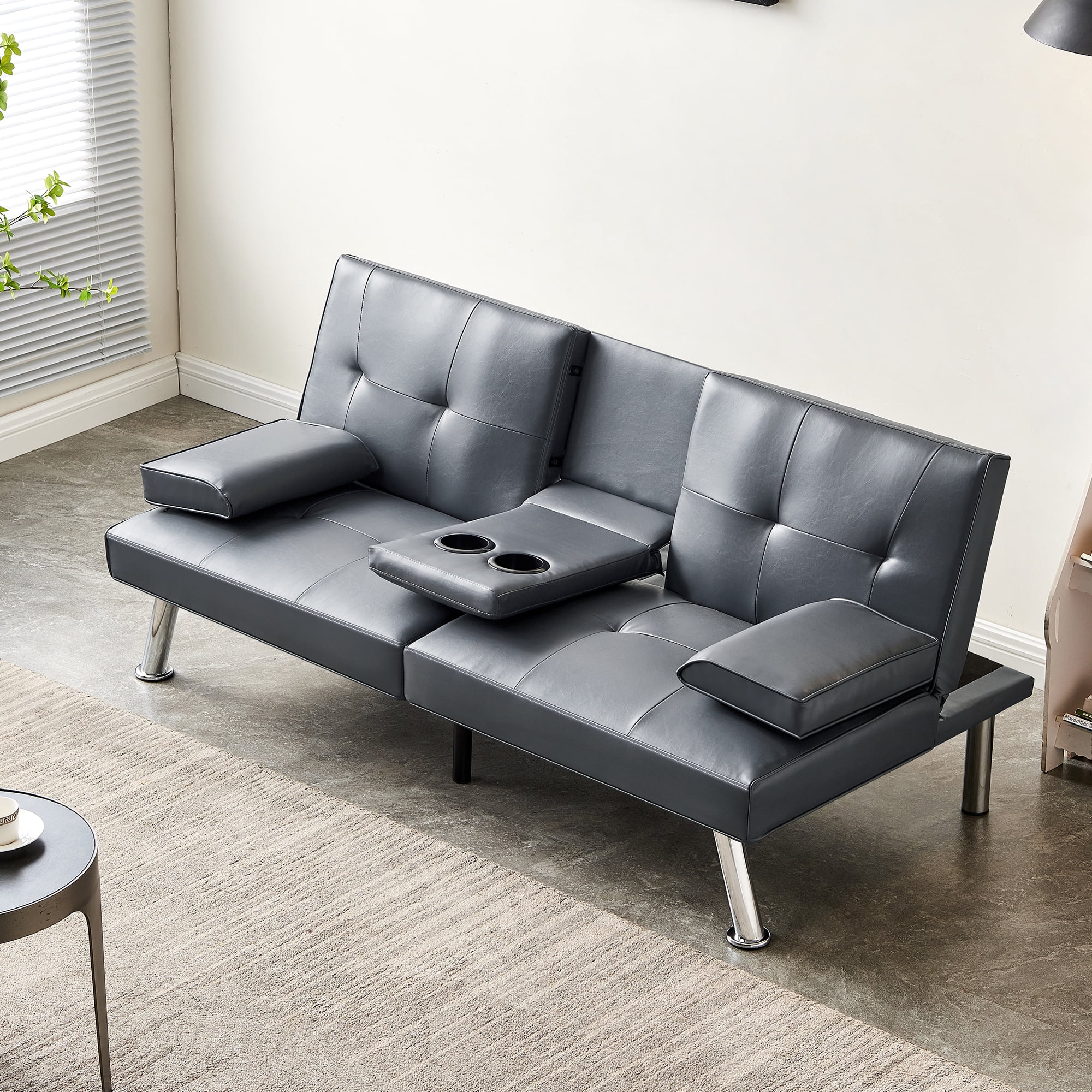 Futon Sofa Bed Modern Folding Futon Set Faux Leather Convertible ...