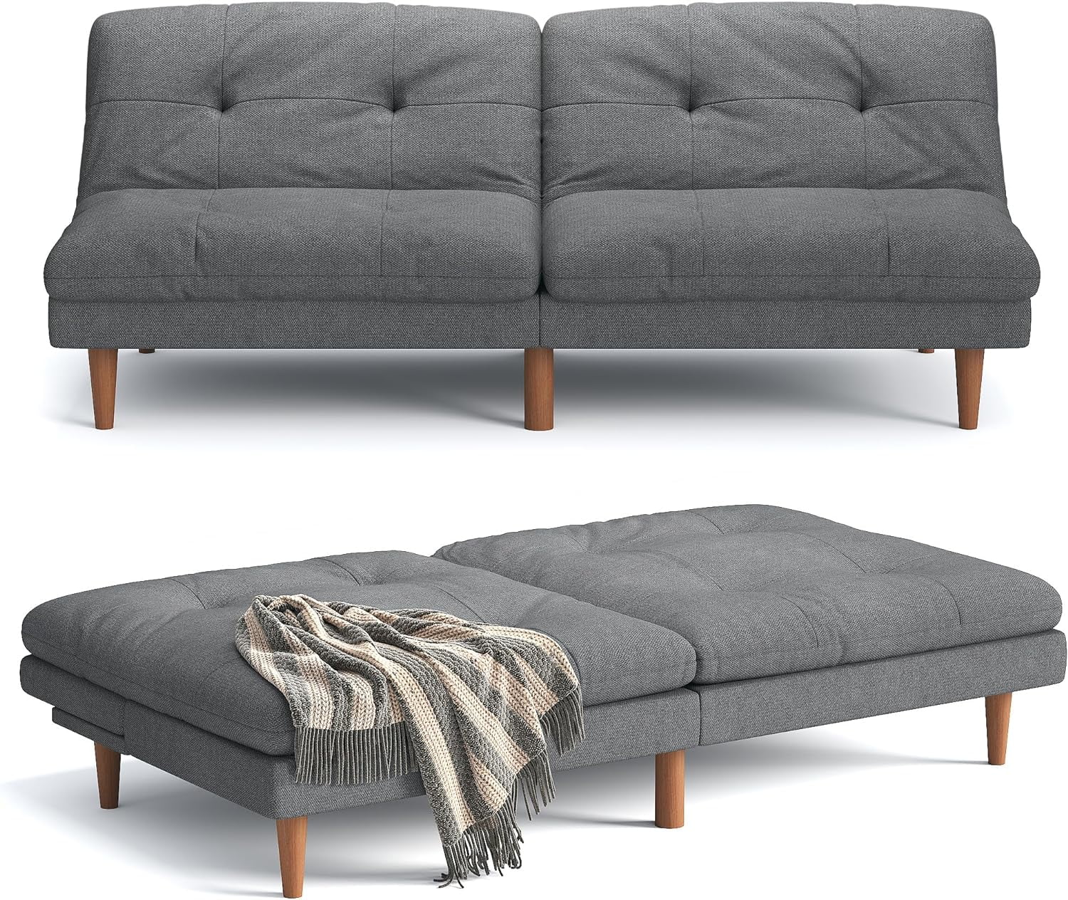 Futon Sofa Bed Modern Linen Couch Convertible Folding Futon Reclining ...