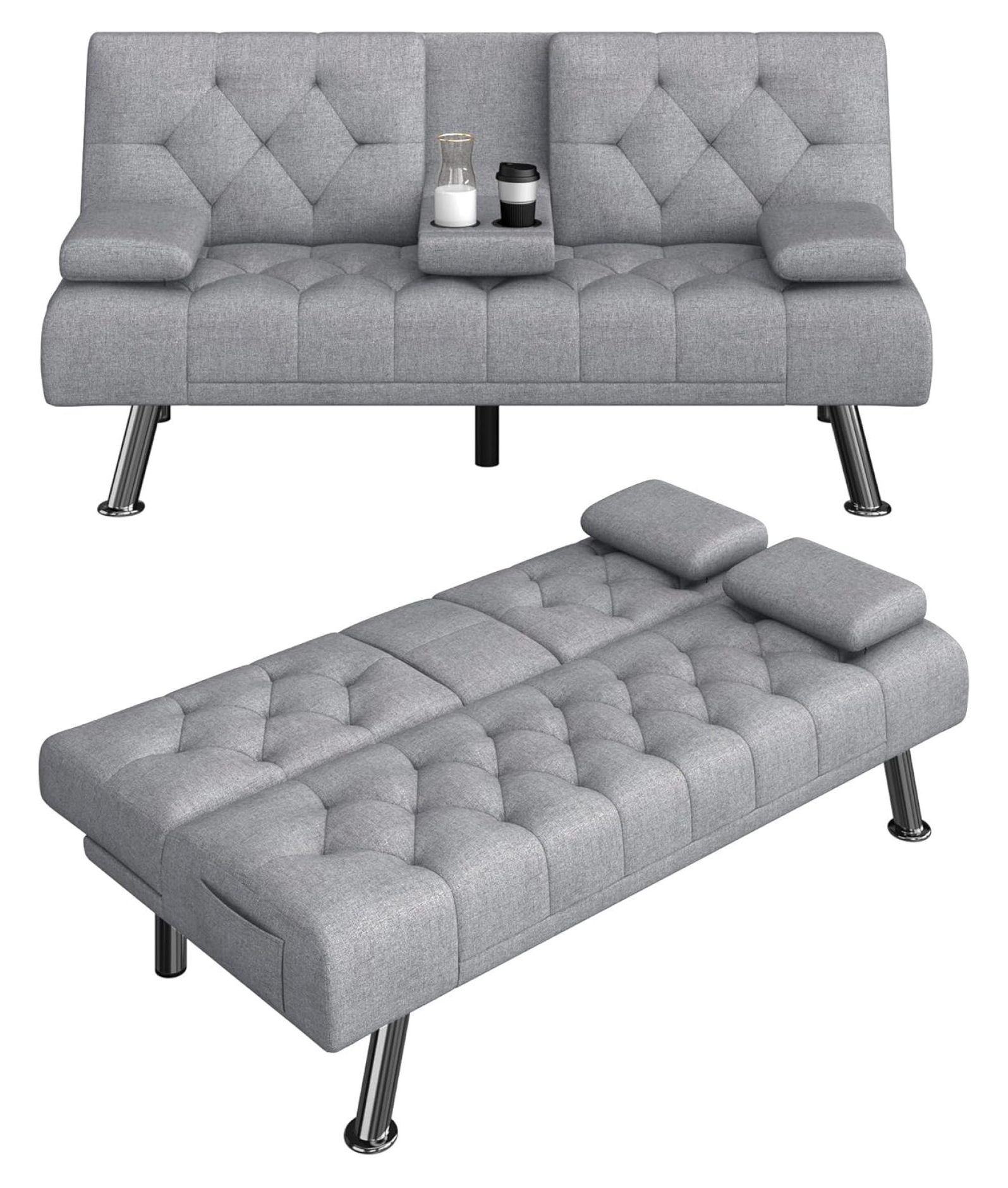 Futon Sofa Bed, Upholstered Convertible Folding Sleeper Sofa Bed with ...