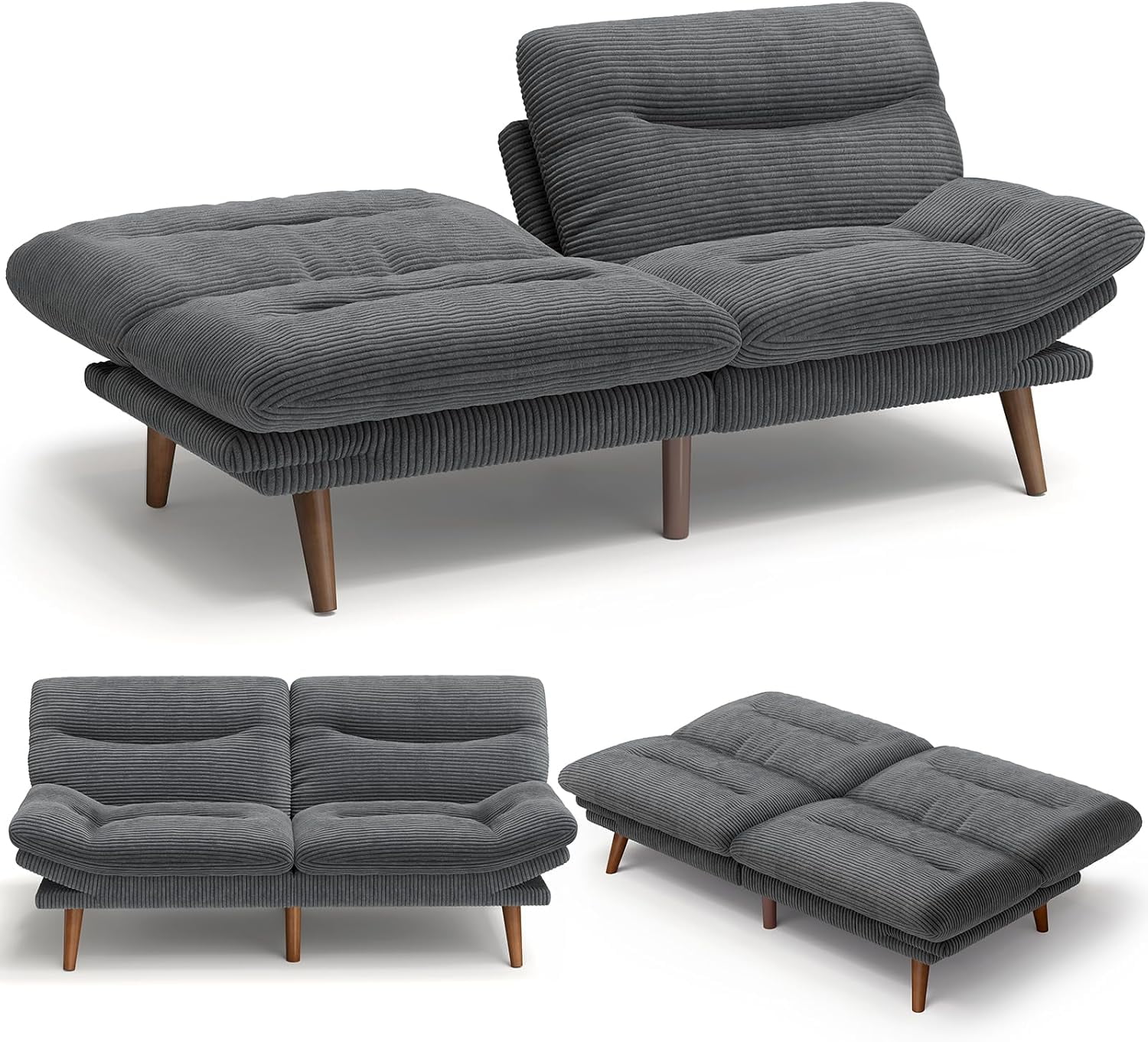 Futon Sofa Bed Vintage Couch with Adjustable Backrest & Armrests ...