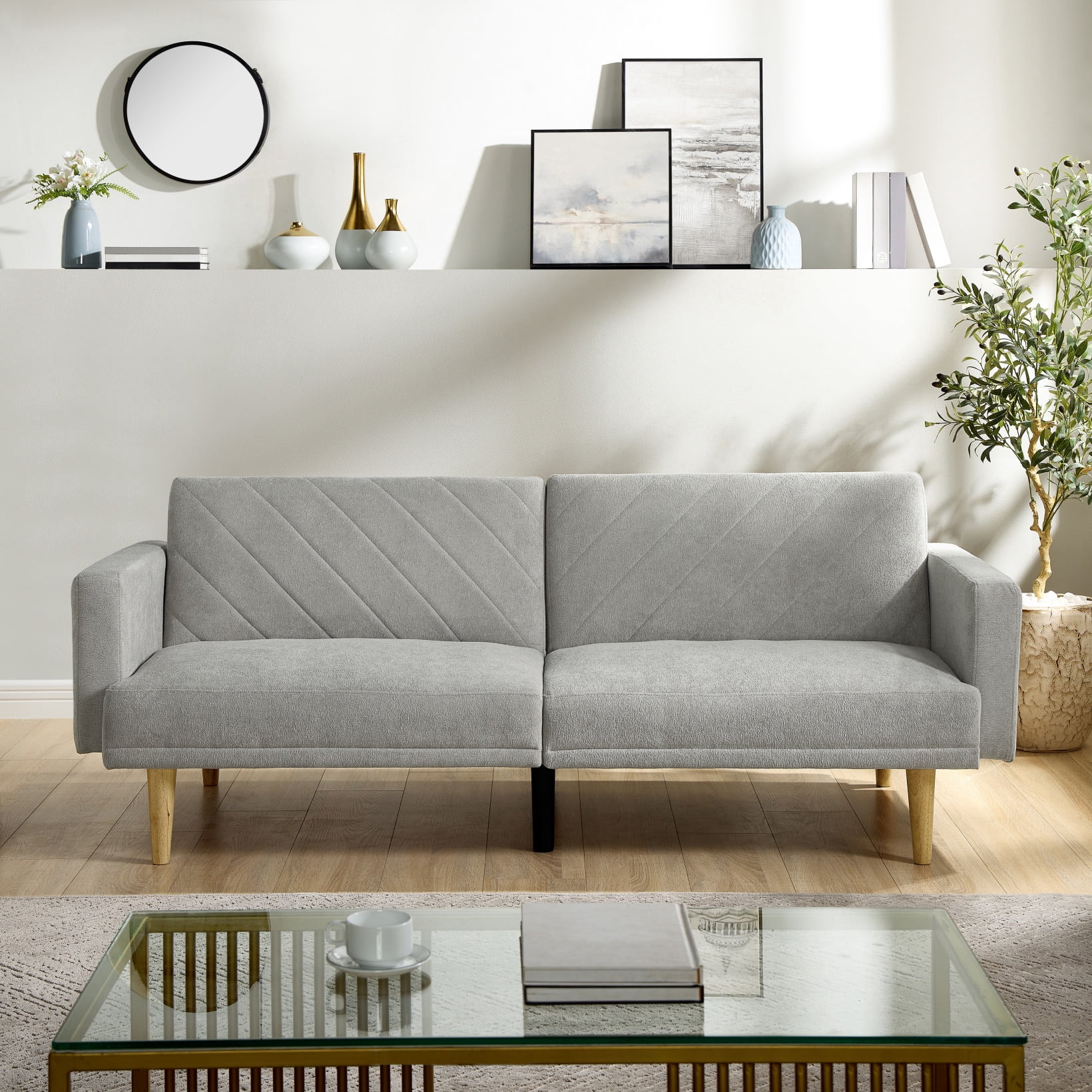 Futon Sofa Bed with Soft Incline Back, 8'' Comfy Thick Cushion, Tapered ...