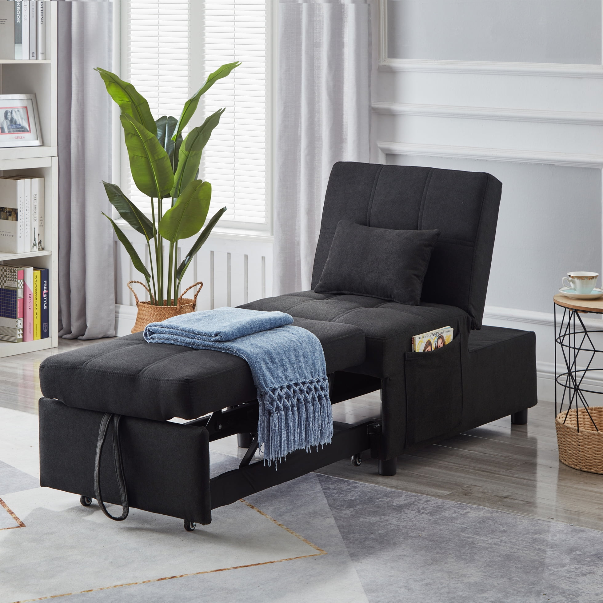 Futon Sofa Chair Bed 3 in 1 Single Convertible Sleeper Chair with Modern Linen Fabric Adjustable Chair with Pillow and Pocket for Living Room Bedroom Apartment Small Space Walmart