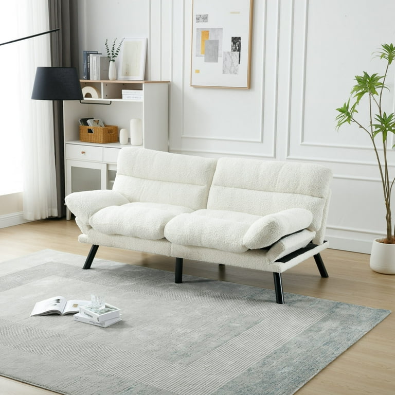Futon Sofa Couch Bed Teddy Convertible Sleeper Futon Couch with Adjustable Backrest and 6 Metal Feet Modern Loveseat Sofa Bed Accent Sofa for Small Space Living Room Apartment Office White Walmart