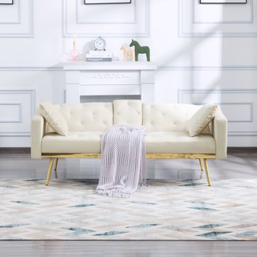 DEALTOPS Convertible Single Sofa Bed, Teddy Fabric Futon Chair with ...