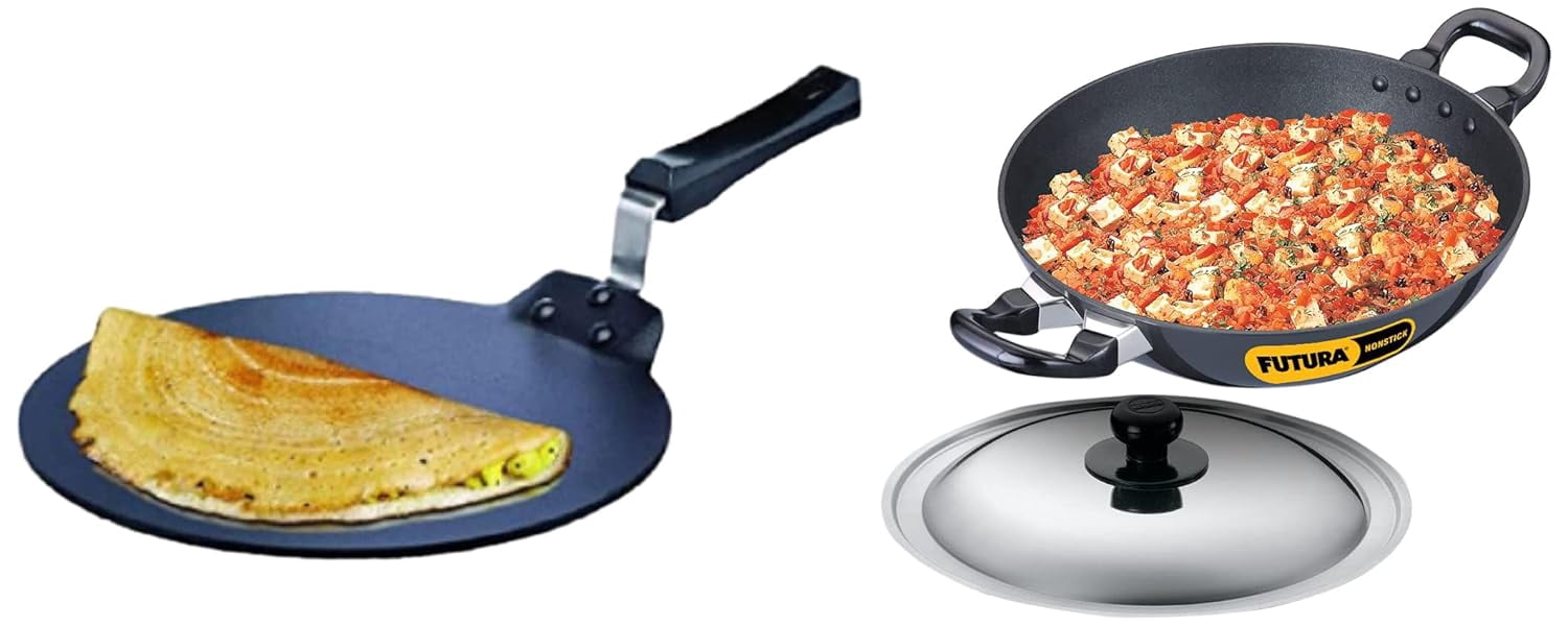 Futura Black Aluminium Non-Stick Dosa Tava, 28 cm (NDT28) with Futura ...