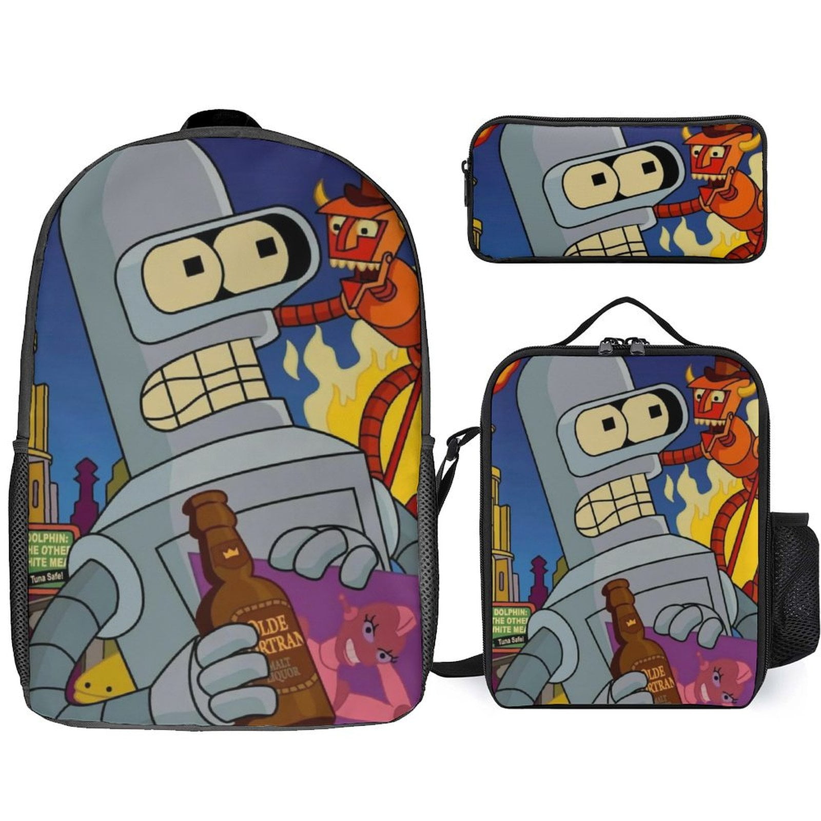 Futurama Anime Print School Bag 3 Pcs Set, Backpack, Lunch Bag, Pencil ...