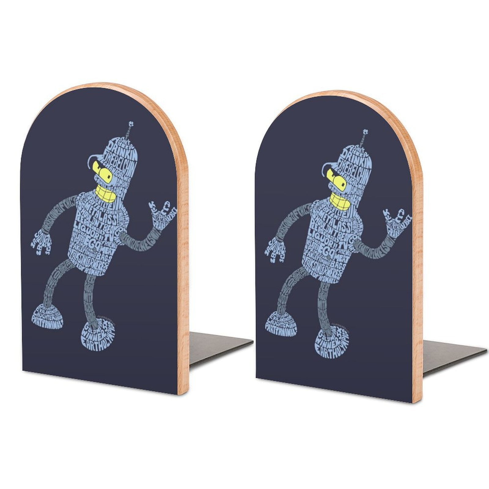 Futurama Bookends Wood Book Divider Decor Shelves Non-Skid Book Stand 2 ...