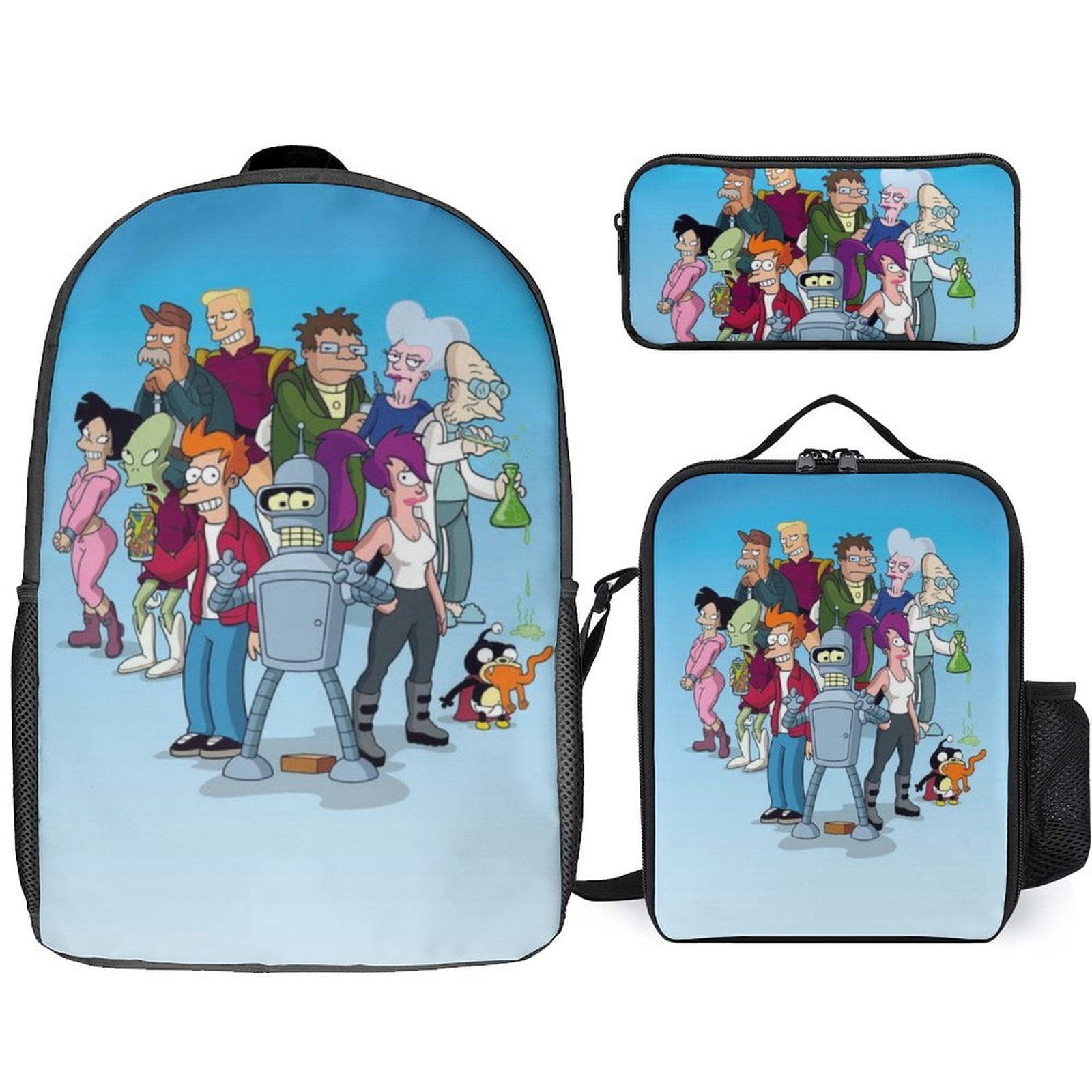 Futurama Characters Backpack With Lunch Bag Pencil Case Set Schoolbag ...