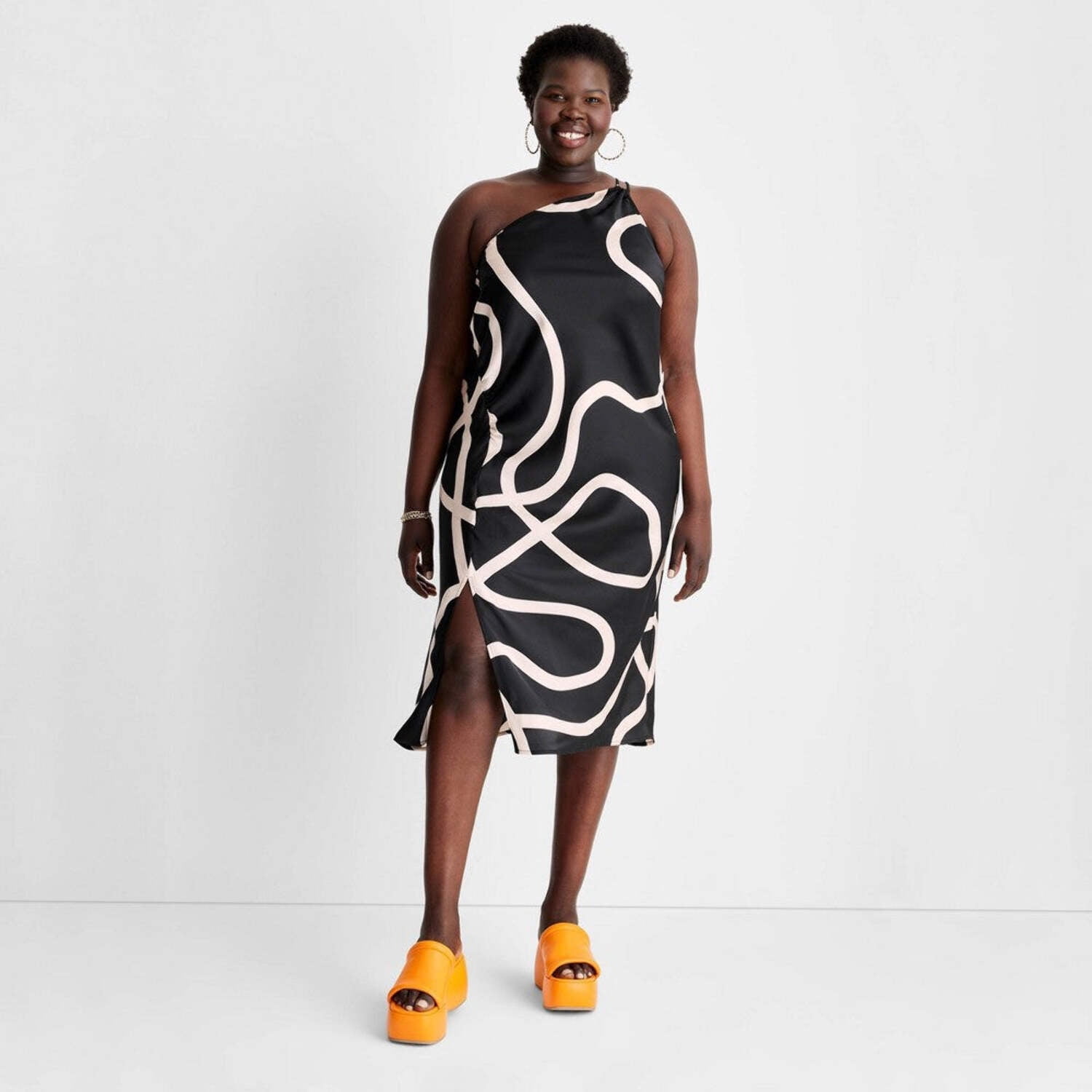 Future Collective Women's One Shoulder Slit Midi Dress - Abstract Black ...