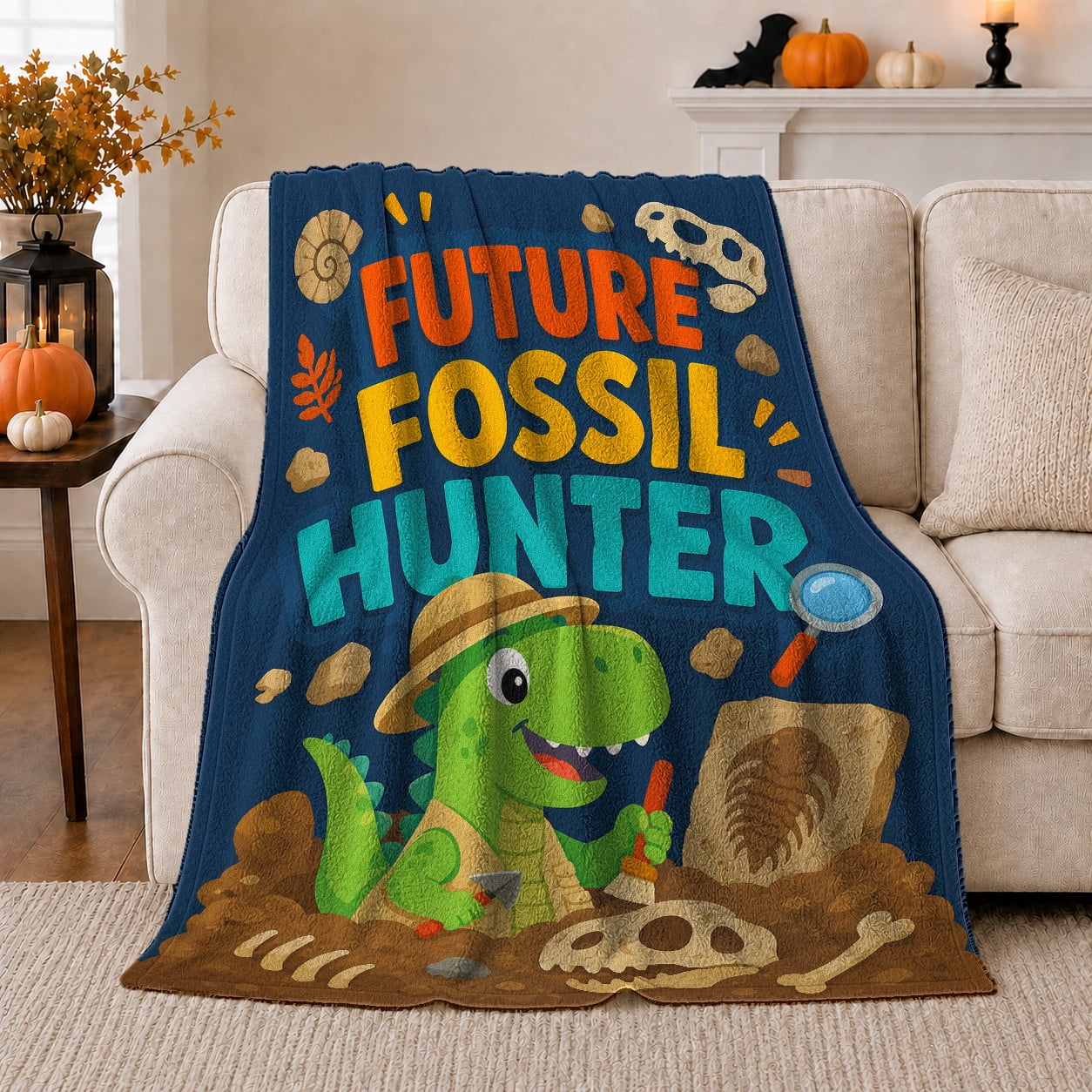 Future Fossil Hunter Dinosaur with Bones, Cozy Flannel Blanket for ...