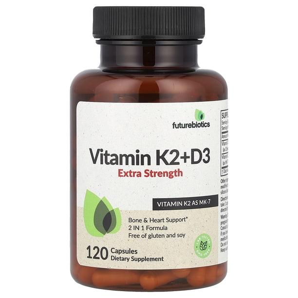 Futurebiotics Vitamin K2 + D3, Extra Strength, 120 Capsules - Walmart ...