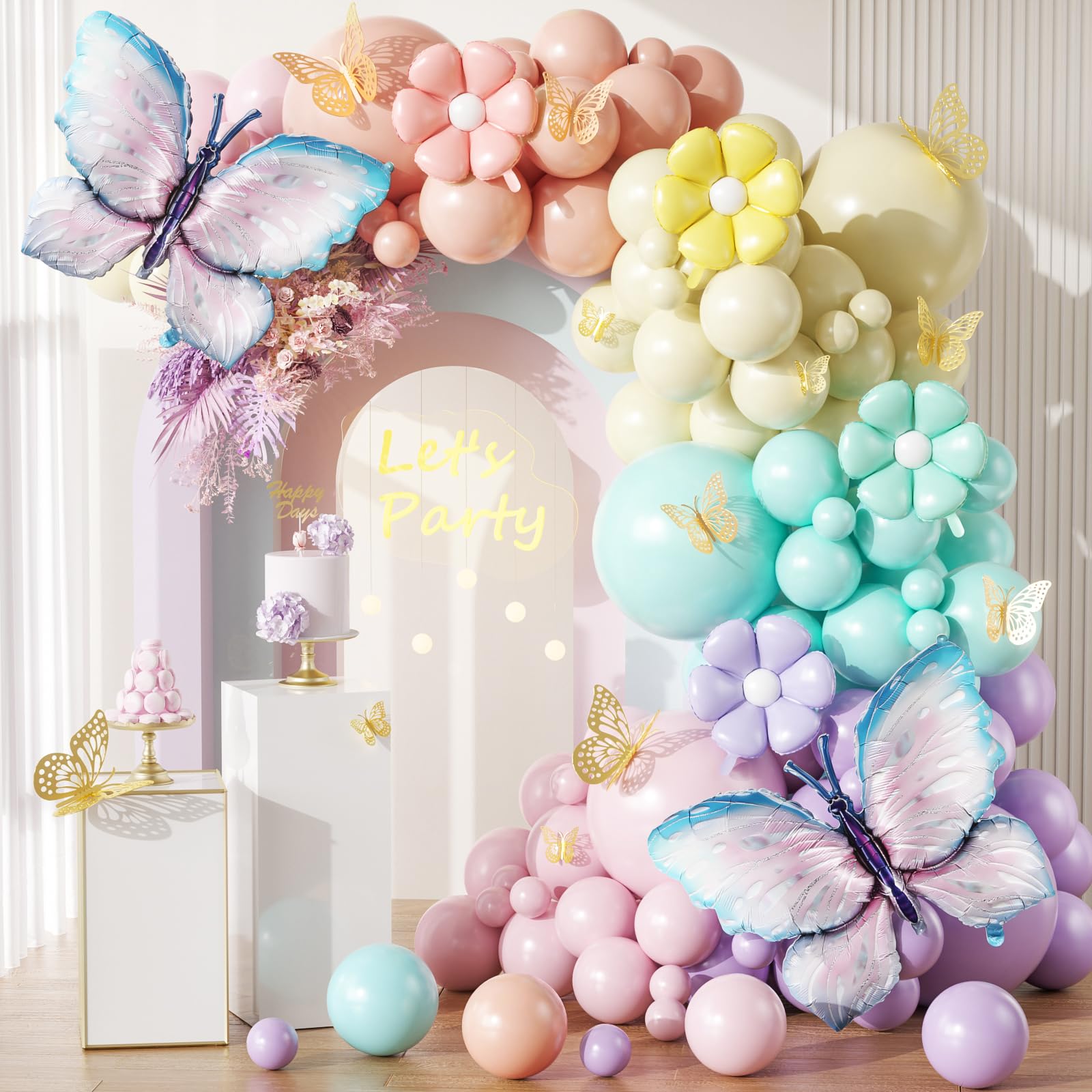 Futureferry Butterfly and Daisy Flower Balloons BSL1 Arch Garland Kit ...
