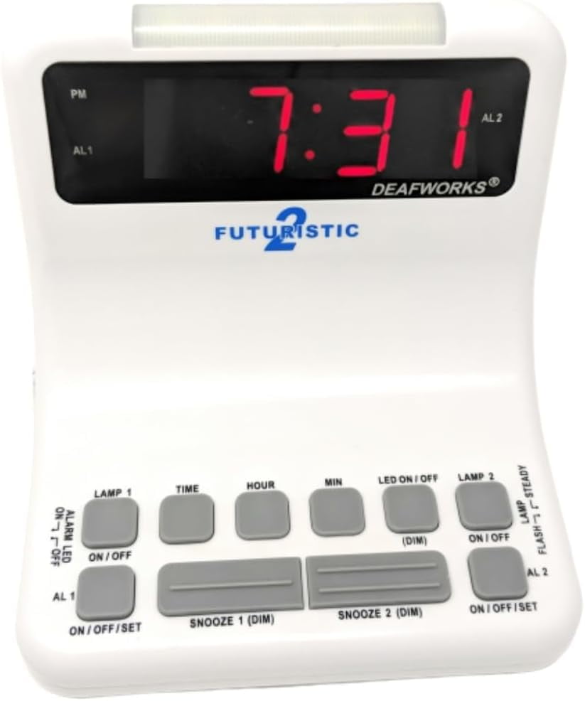 Futuristic 2 Silent Alarm Clock with Bright Flashing LED Lights for ...