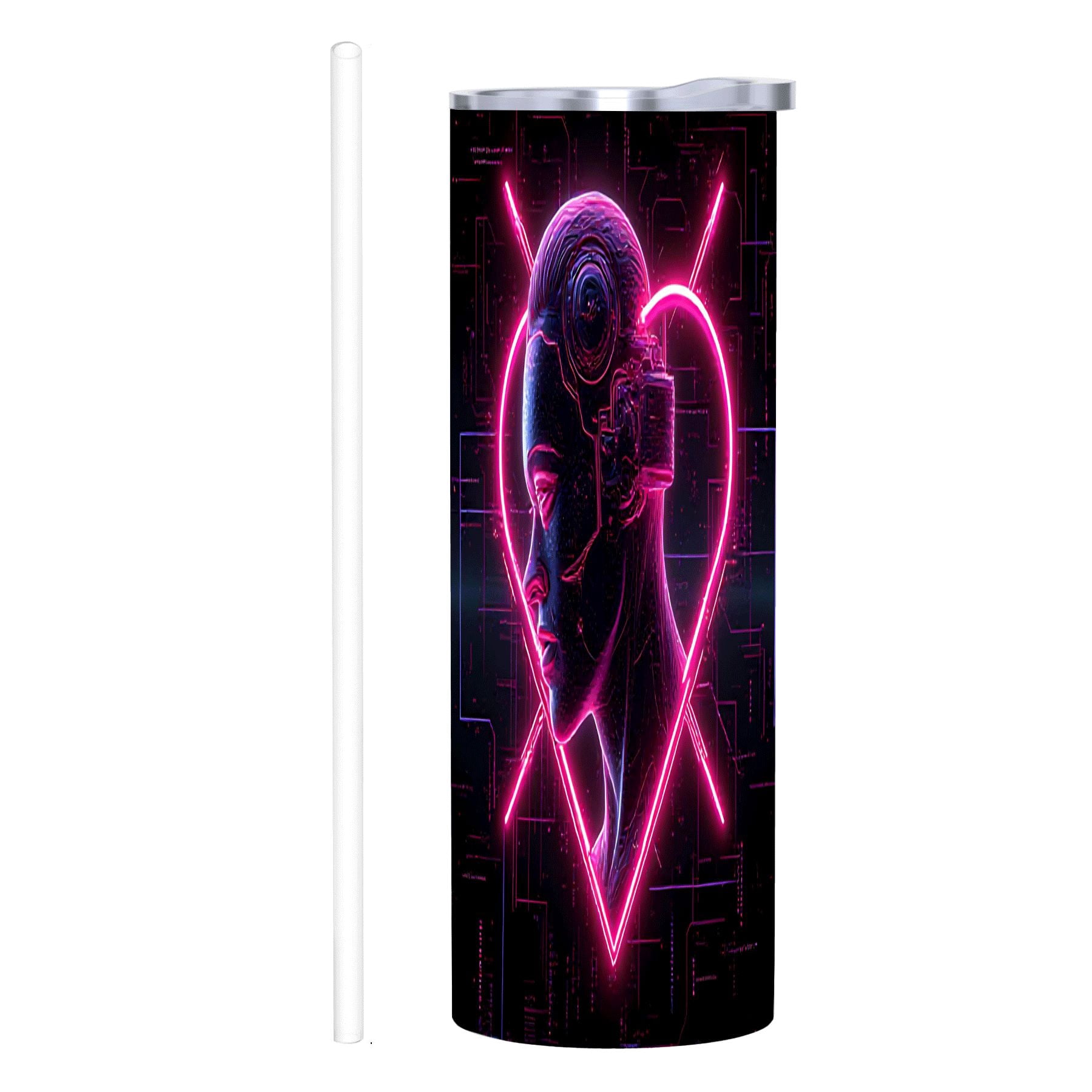 Futuristic 20 oz Stainless Steel Insulated Tumbler - Neon Pink Human ...